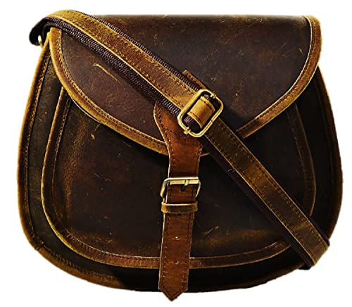 Satchel And Fable Handmade Women Leather Vintage Brown Cross Body Shoulder Bag (Small, Brown)