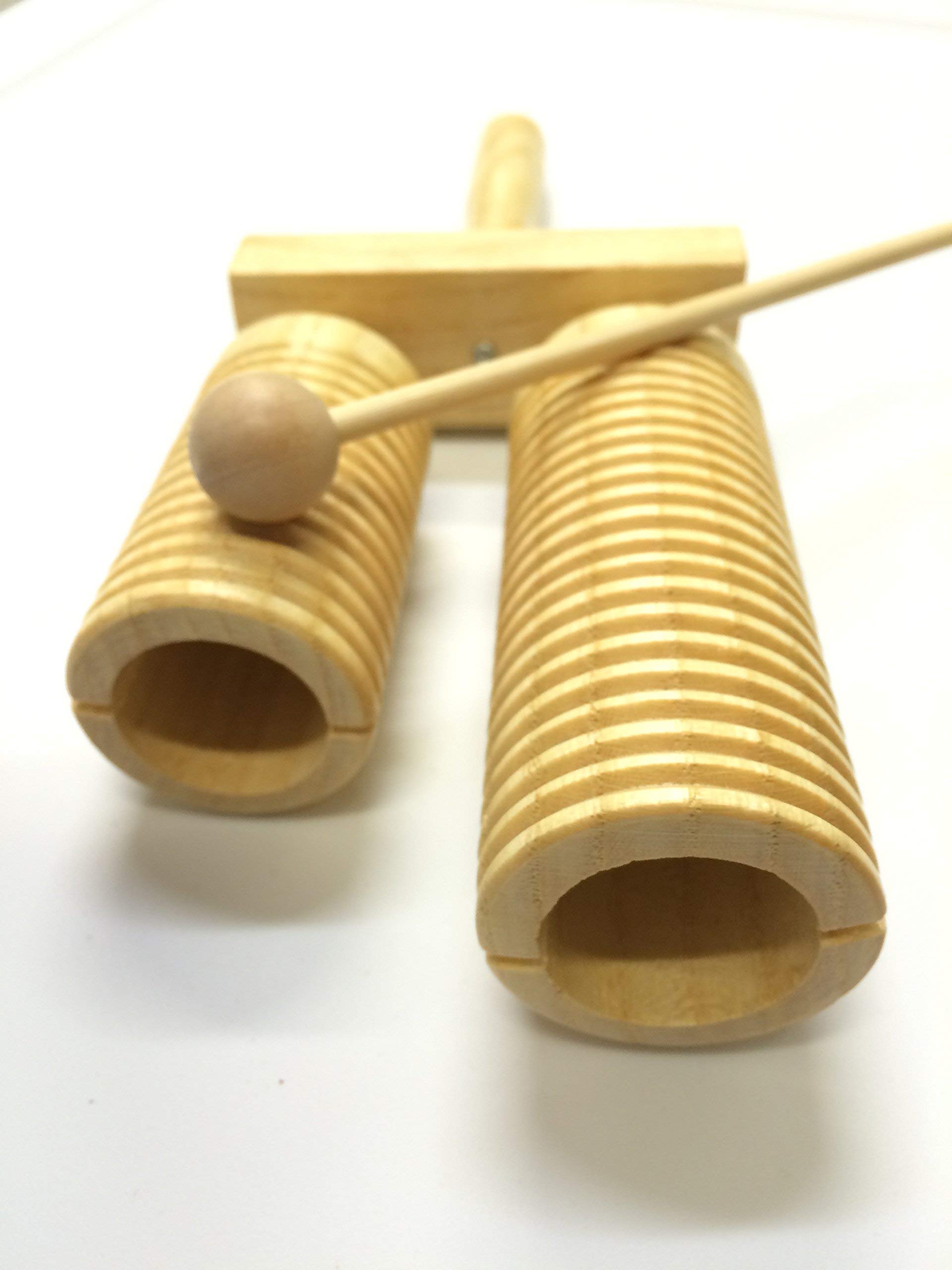 Double Wood Tone Block and Guiro with Mallet - High and low pitch percussion musical instrument