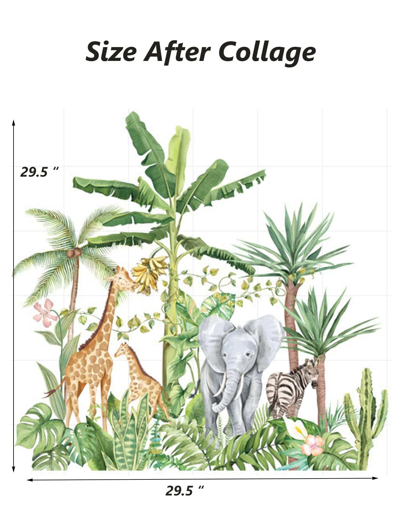 HappyPeach Tropical Rainforest Animals Plants Wall Stickers Jungle Safari Animal Elephant Giraffes Zebras Panda Wallpaper Decor Peel
