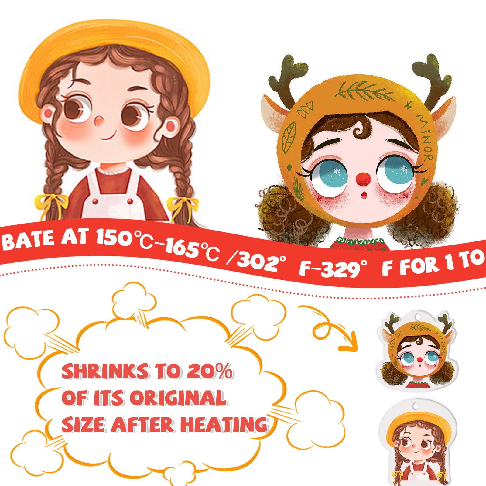 OFNMY 225PCS Shrinky Dinks Kits,Shrinky Dink Sheets,Shrink Plastic Sheets Kit with 25PCS Shrinky Dink Paper,100PCS Keychains and Open Iron Ring for Kids Creative Craft Marking, Handprint Keychains