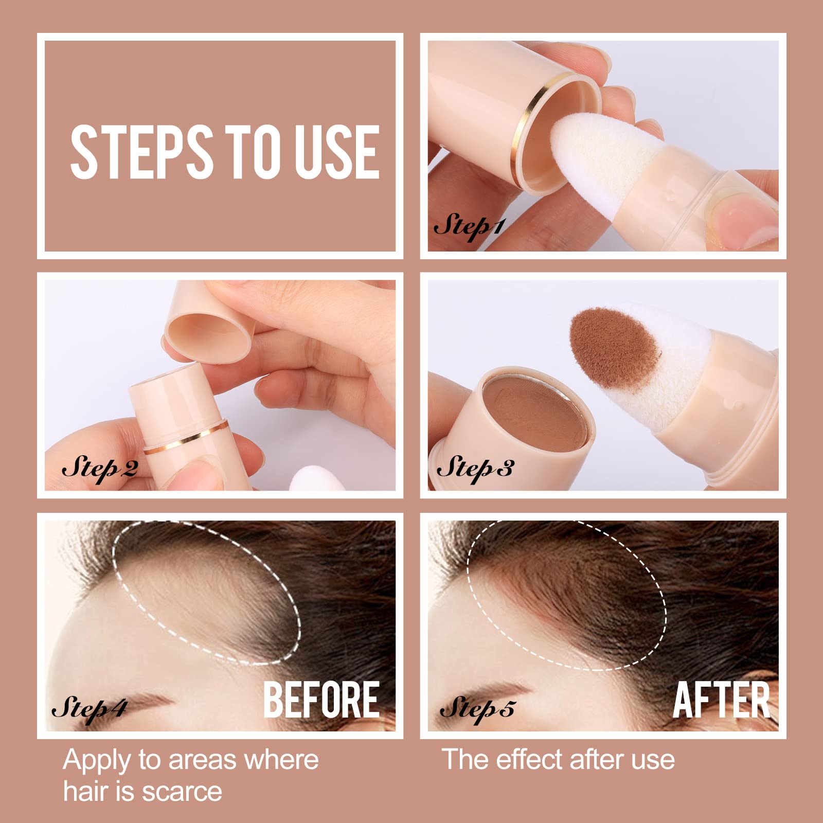 Hairline Powder Stick Hair Root Touch Up Hairline Shadow Instantly Hair Color Shadow Cover Thin Hair Root Concealer(Light Brown)