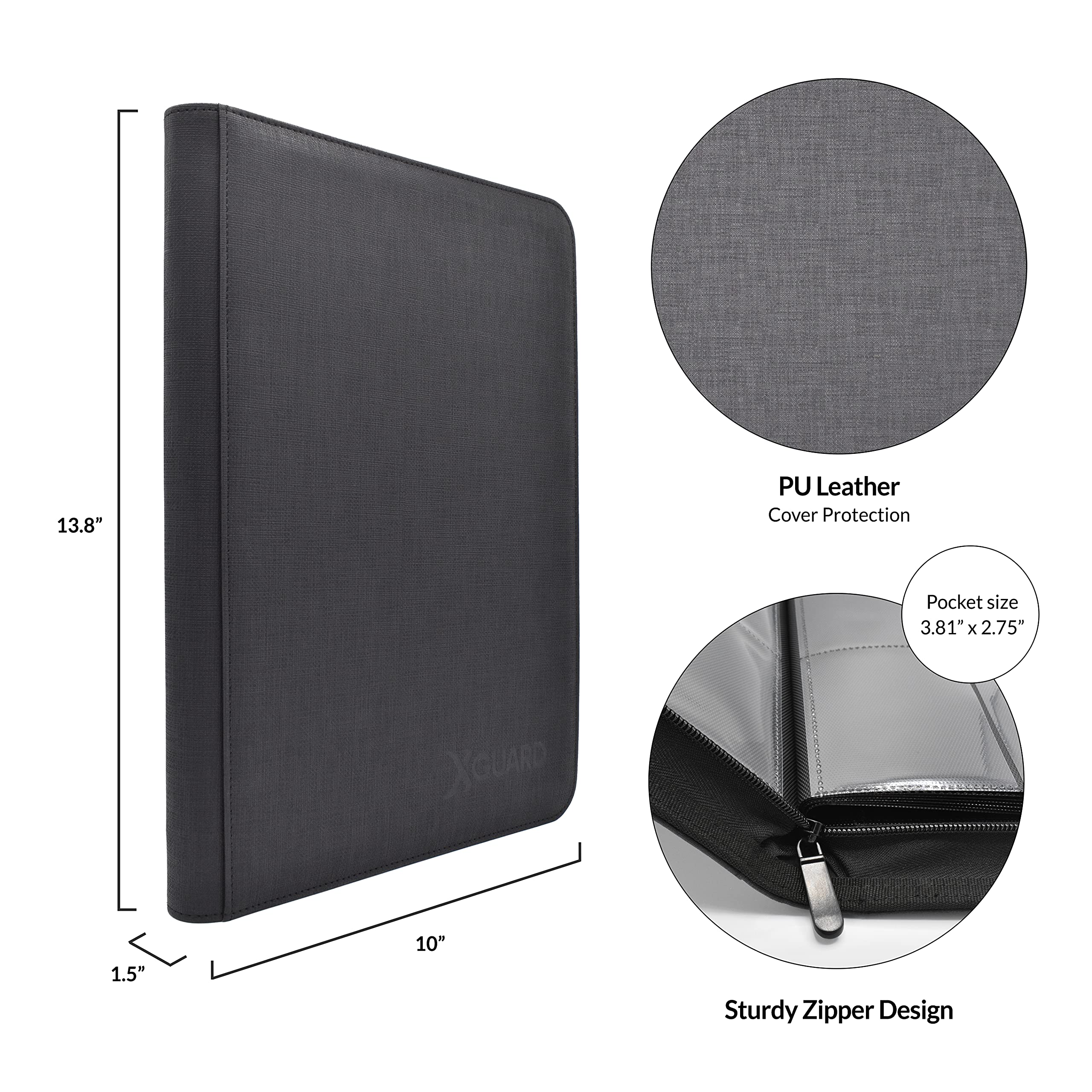 XGuard Premium 9 Pocket Trading Card Binder - PU Leather - 360 Side Loading Pocket Album Folder - For TCG and Sports Cards