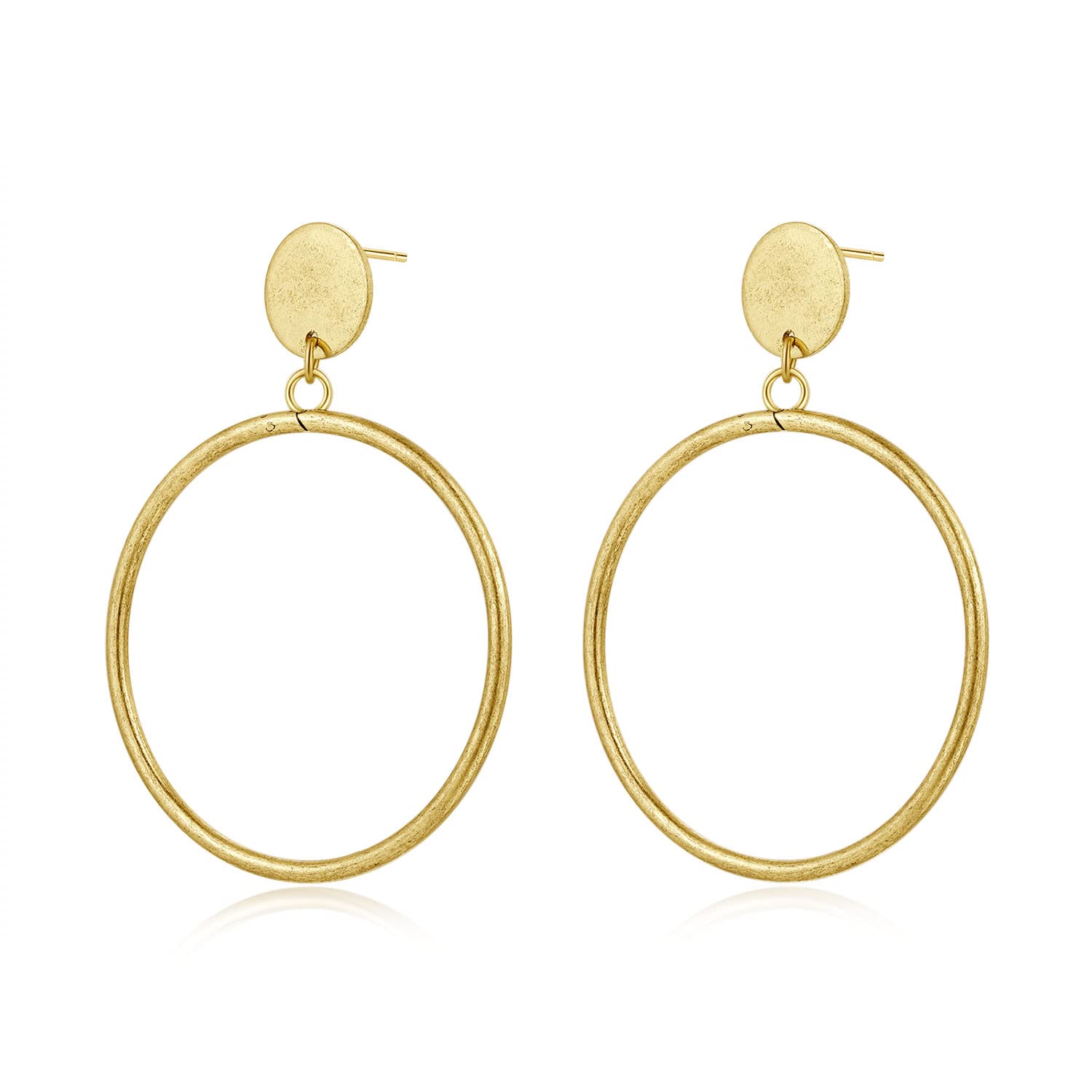 Doubnine Retro Hoop Earrings Bronze Boho Circle Matte Gold Disc Earrings Stud Chic Jewelry for Women