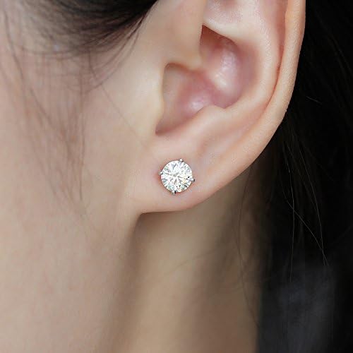DovEggs 10K White Gold Post 2ct 6.5mm G-H-I Color Created Moissanite Stud Earring with Jackets Push Back k Gold QUALITY Silver Earrings for Women