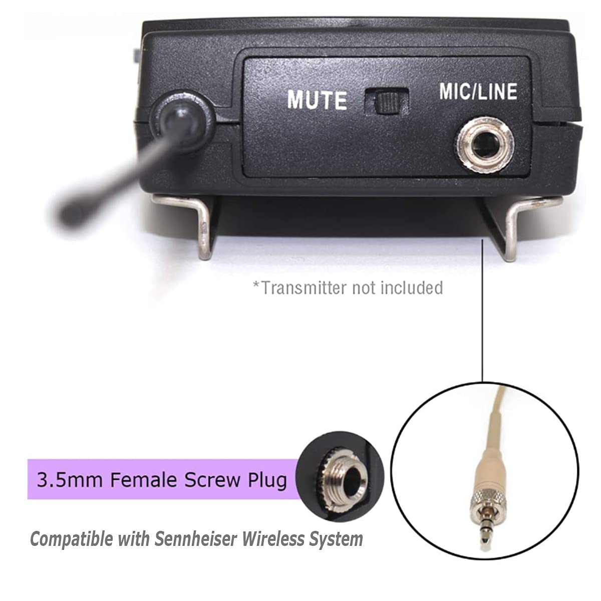 XGWTH Headset Microphone Single Ear Earset Headworn Over Ear Hanging Condenser Omnidirectional Mic Compatible with Sennheiser Wireless System Bodypack Transmitter 1.2m Cable 3.5mm Female Screw Plug