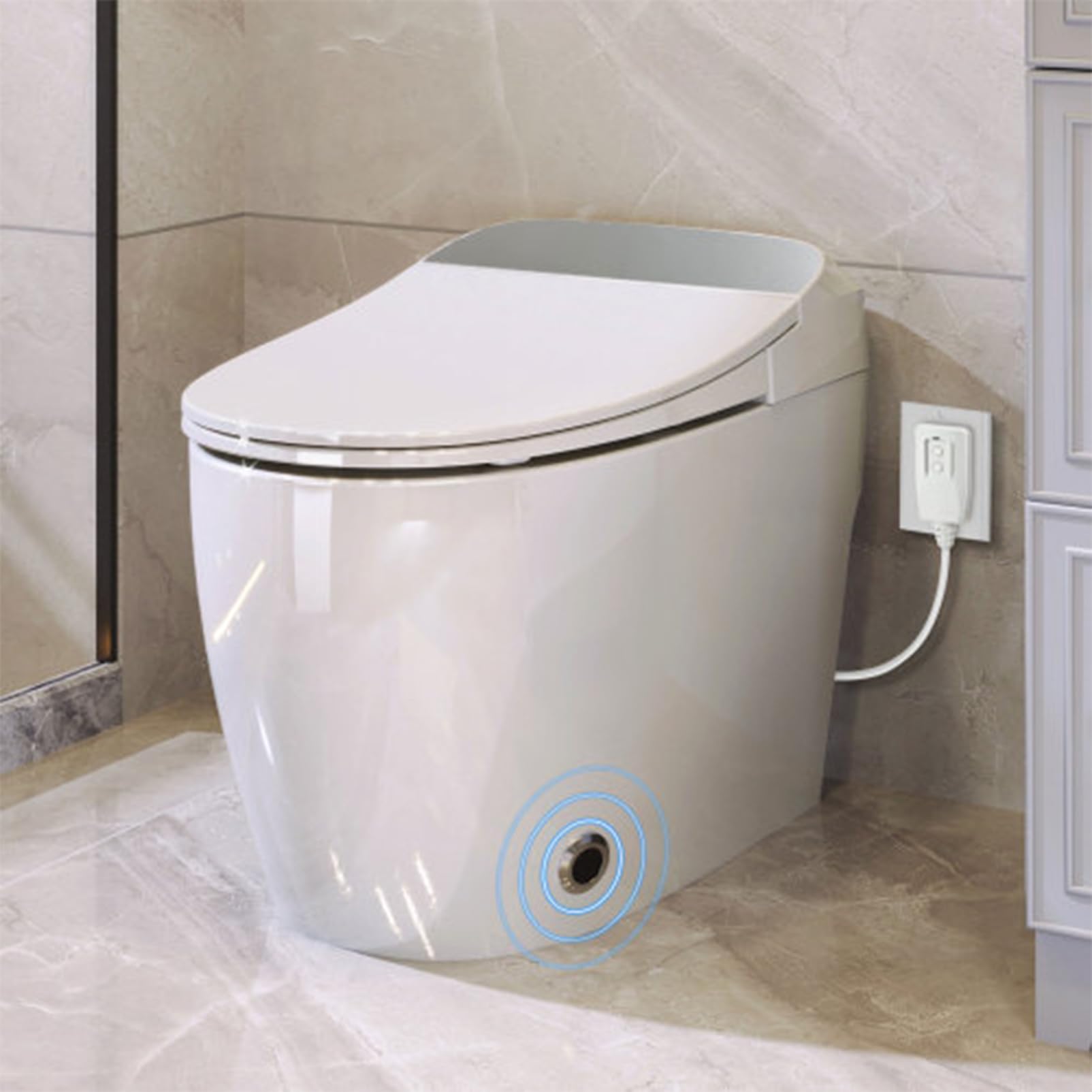 Heated Seat Smart Toilet, Modern Elongated Toilet with Warm Water, Dual Auto Flush,Foot Sensor Operation,Heated Bidet Seat, Automatic Flush Tank Less Toilet without Bidet (A)