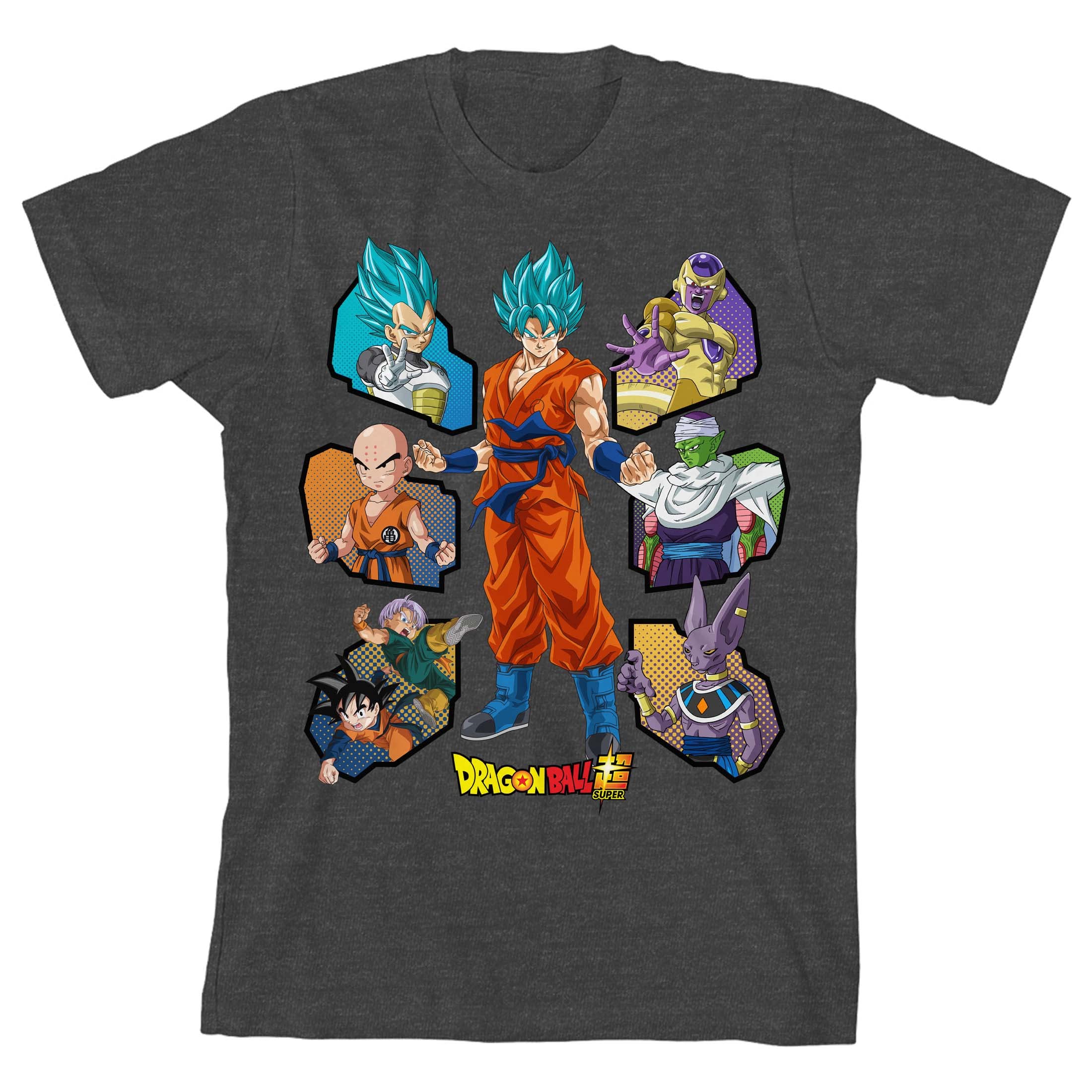Dragon Ball Super Goku and Group Character Art Boy's Charcoal Heather T-shirt-S