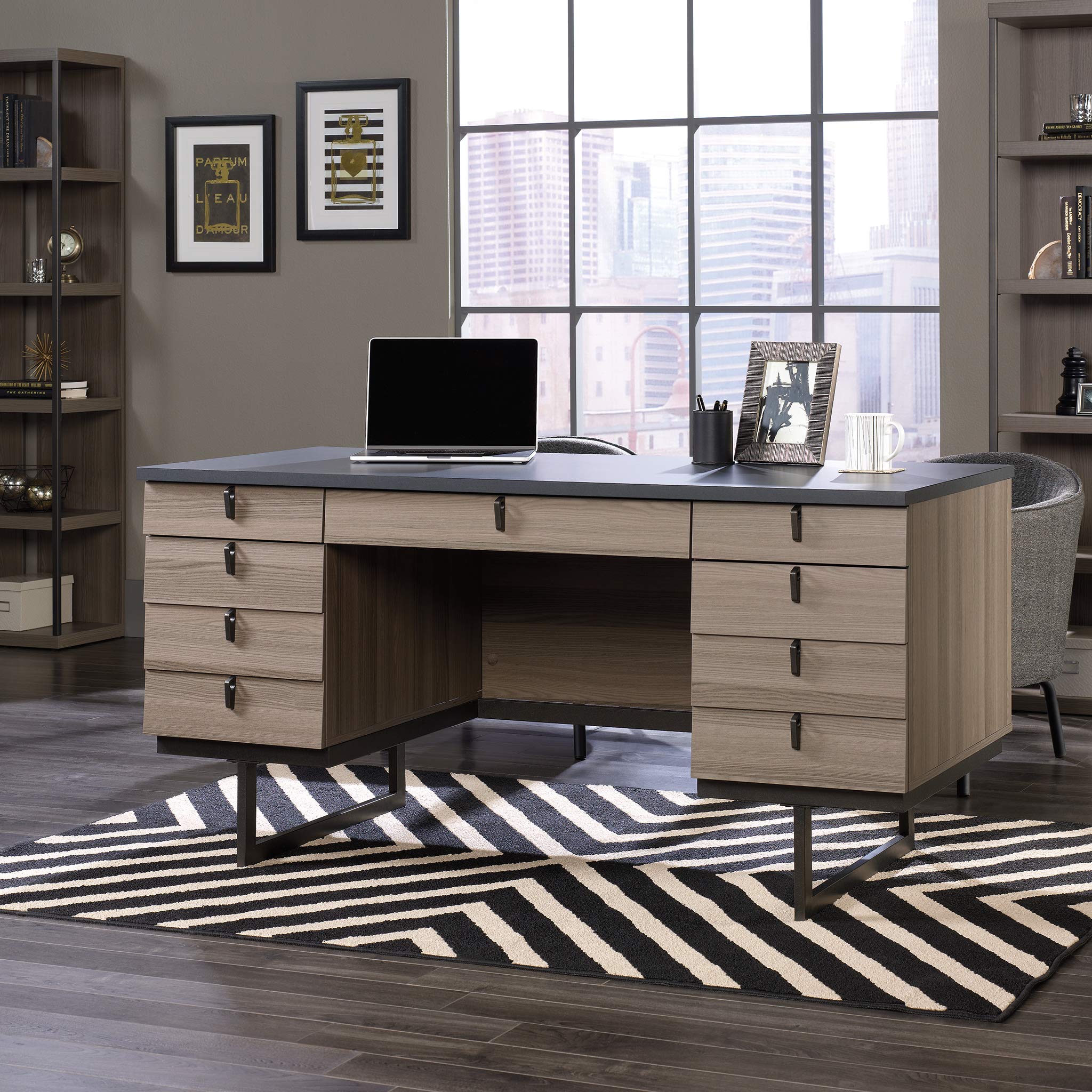 Sauder International Lux Executive Desk, L: 60.0" x W: 28.98" x H: 30.0", Diamond Ash Finish