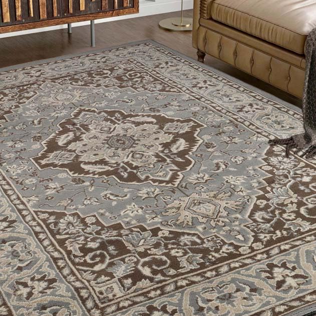 Superior Indoor Area Rug, Plush Carpet Cover, Traditional Oriental Medallion, Perfect for Hallway, Entryway, Living Room, Dining, Bedroom, Office, Kitchen, Glendale Collection, 3' x 5', Grey