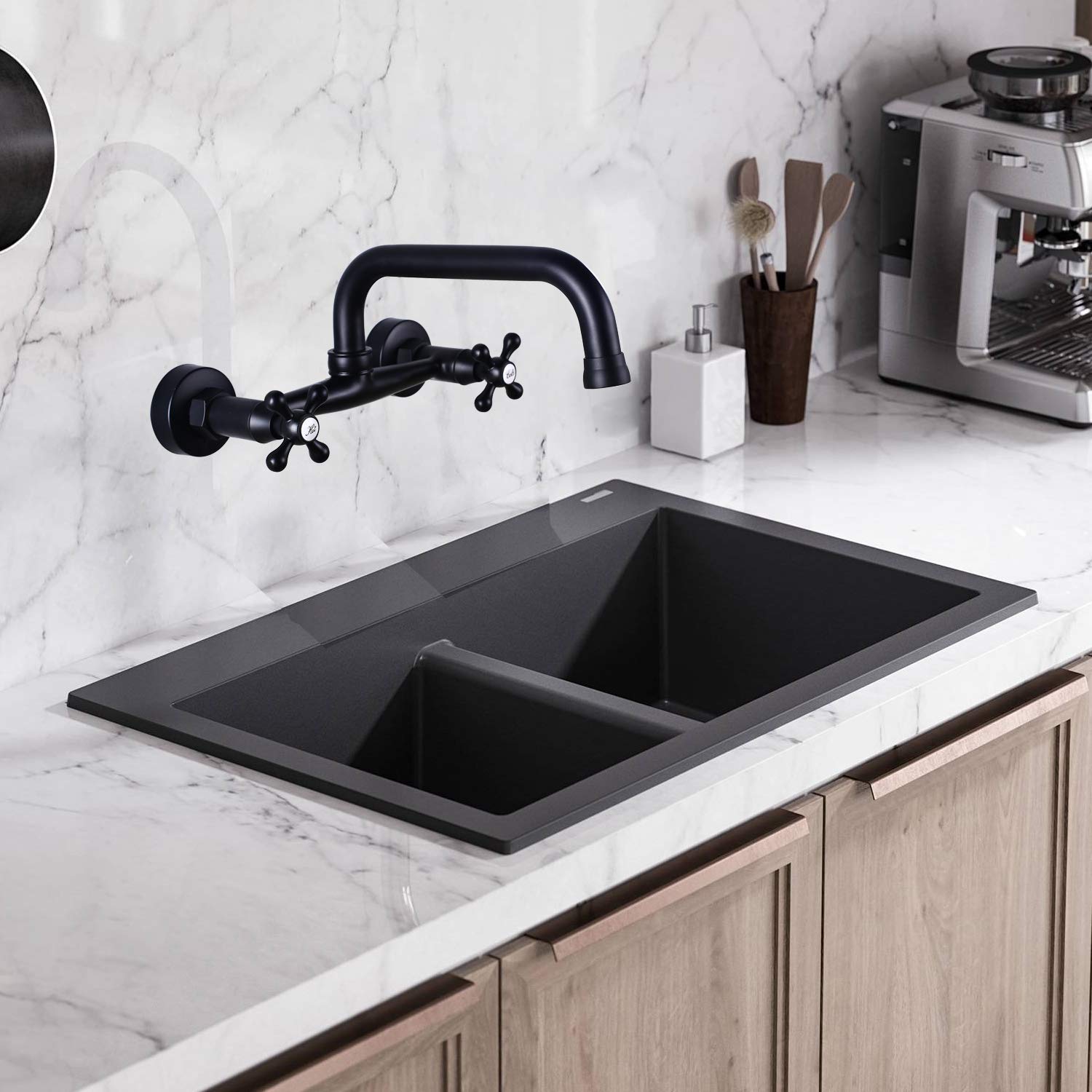 Oil Rubbed Bronze 8’’ Shower Faucet 2 Lever Handle Bathtub Spout 3 Function Bathroom Wall Mount Kitchen Faucet 8’’ Center 9’’ Spout Reach 2 Cross Handle Victorian Kitchen Sink Faucets
