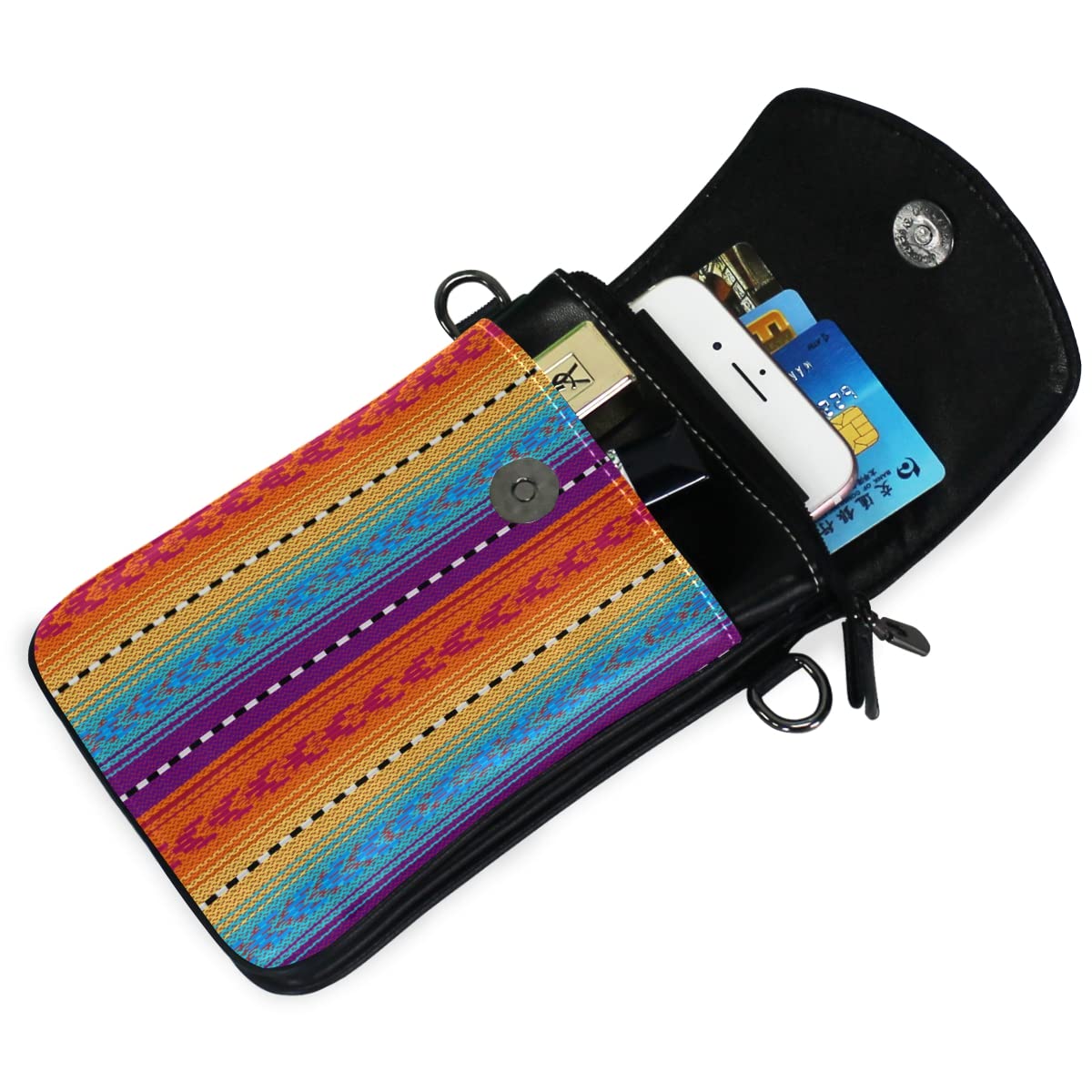 xigua Colorful Ethnic Mexican Stripes Crossbody Phone Purse Small Mini shoulder Bag Cell Phone Pouch Leather Wallet Best Gift for Valentines Day,Anniversary,Birthdays