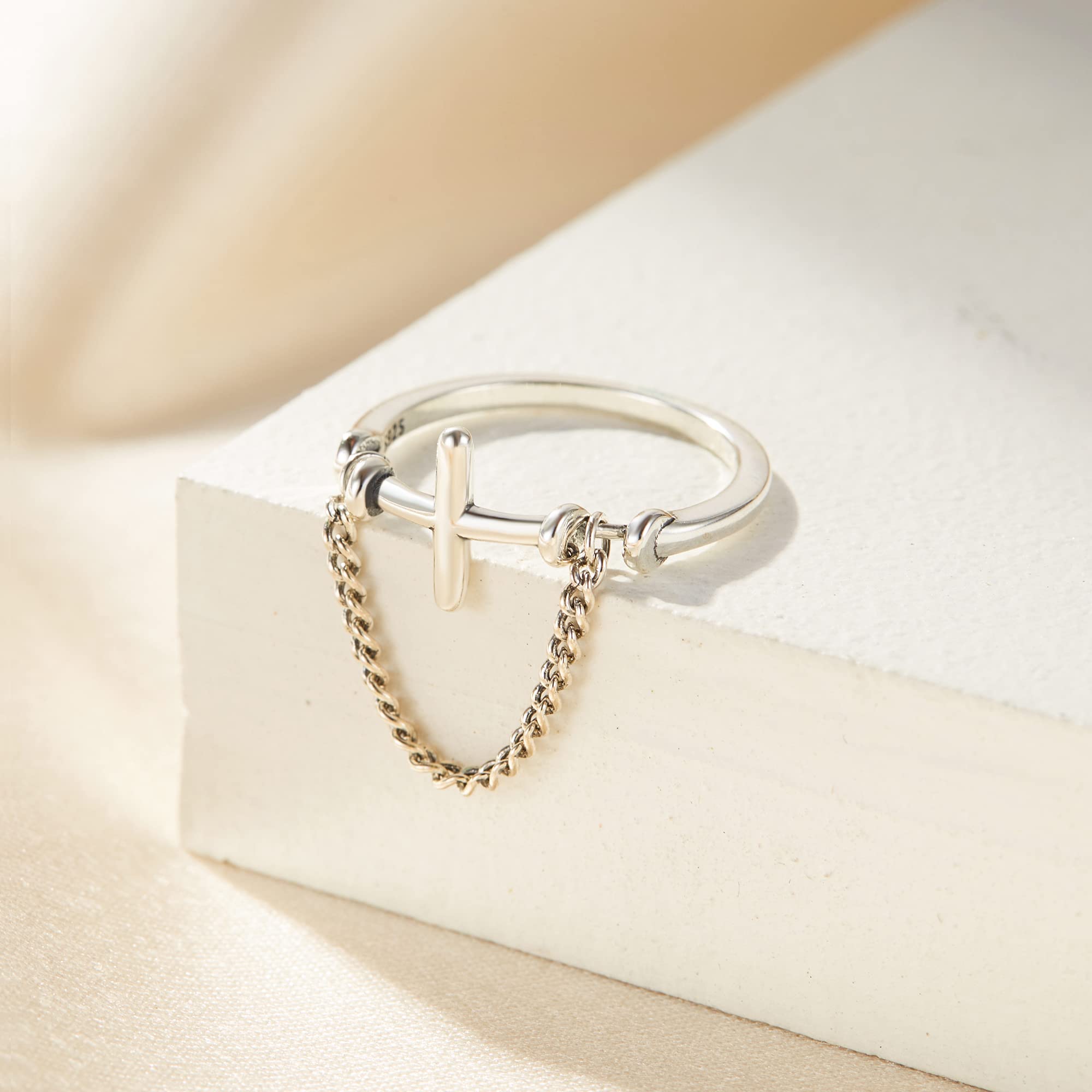 Cross Ring for Women, 925 Sterling Silver Religious Ajustable Stackable Knuckle Stacking Finger Ring Size 8