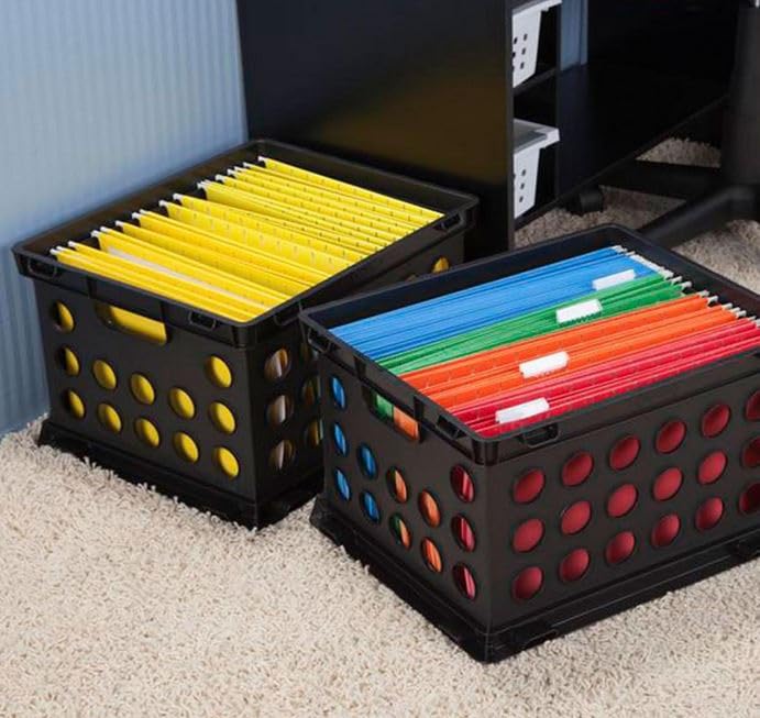 Heavy-duty plastic File Storage boxes, Hanging Rails, Stackable plastic storage bins, Integrated Handles (2 Pack)