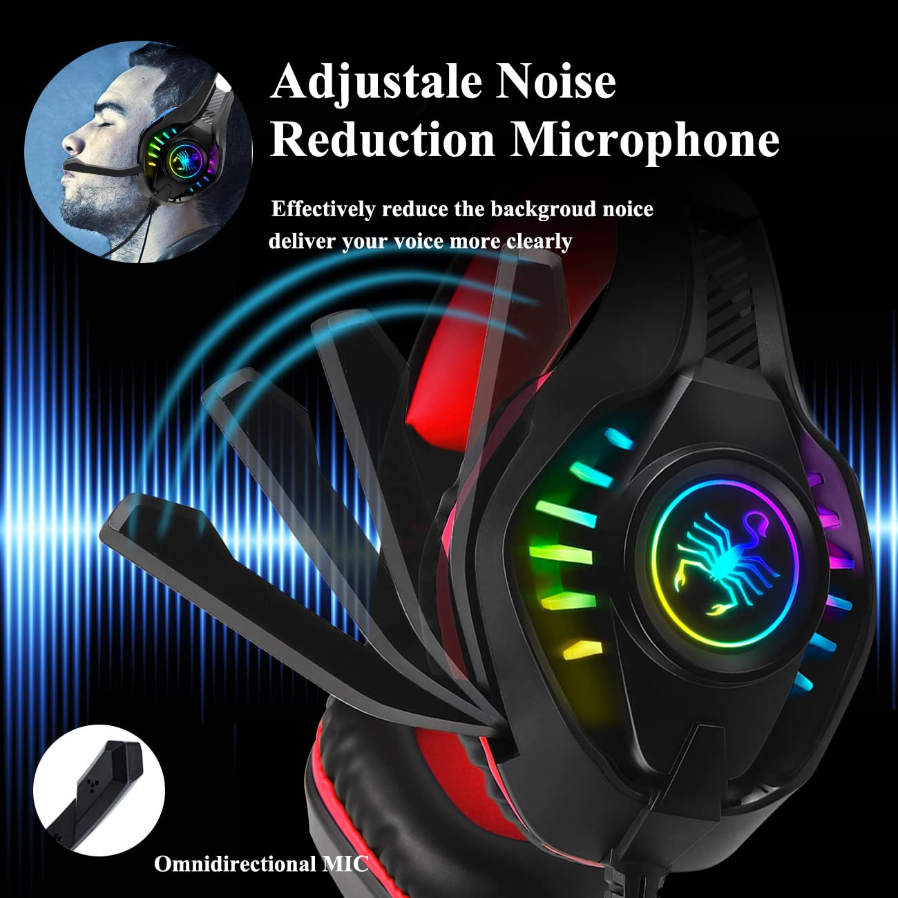 SVYHUOK Pro Gaming Headset for PC PS4 Xbox One Surround Sound Over-Ear Headphones with Mic LED Light Bass Surround Soft Memory Earmuffs for Computer Laptop Switch Games Kid’s Boy’s Teen’s Gifts