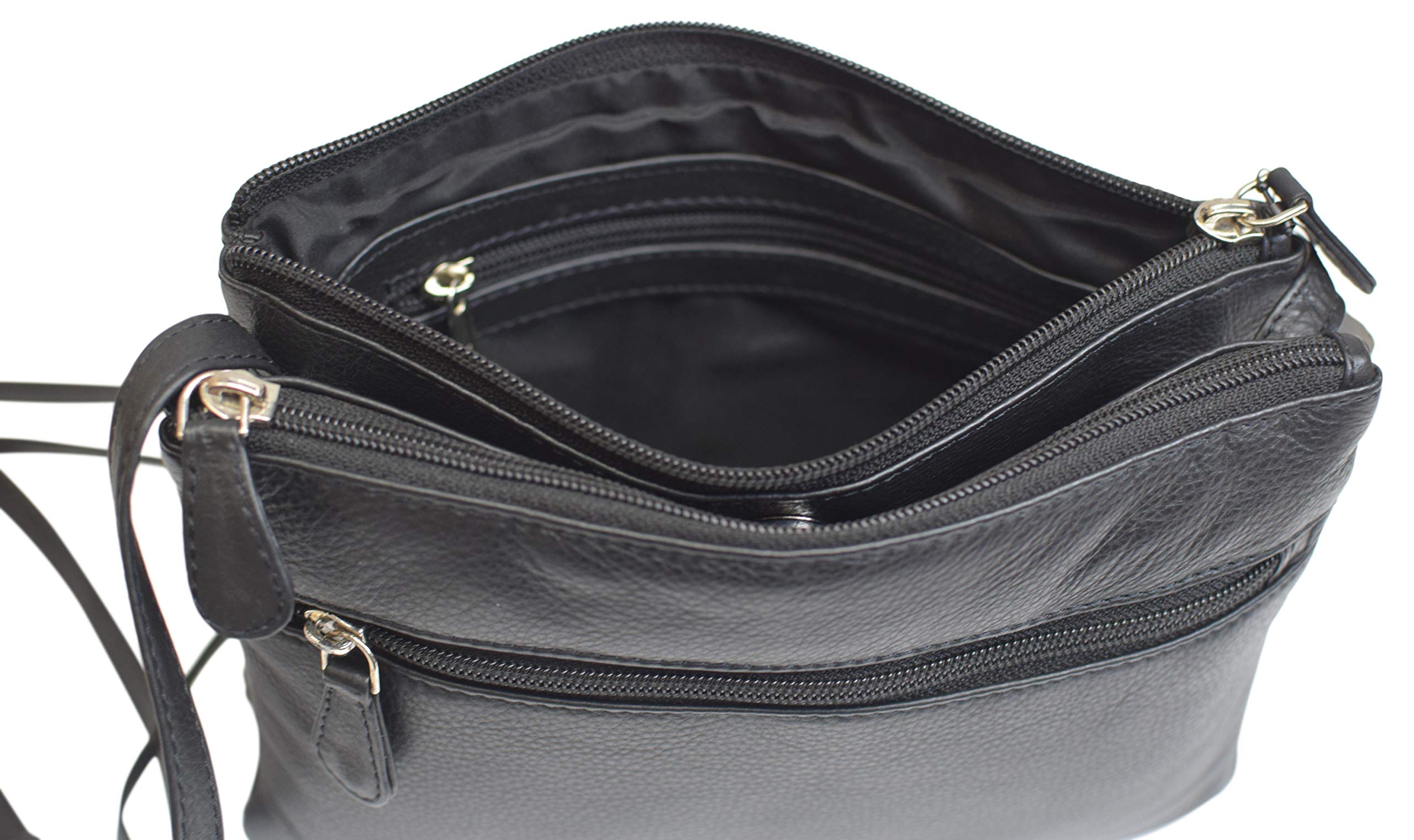 Swiss Marshal Genuine Leather Womens Purse Double Zipper Top Pockets Crossbody Shoulder Bag for Ladies (Black)