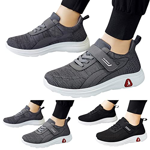 FASDNENDYS Fashion Summer and Autumn Men Fly Woven Mesh Breathable and Comfortable Slip On Leather Sneaker Shoes for Men Grey
