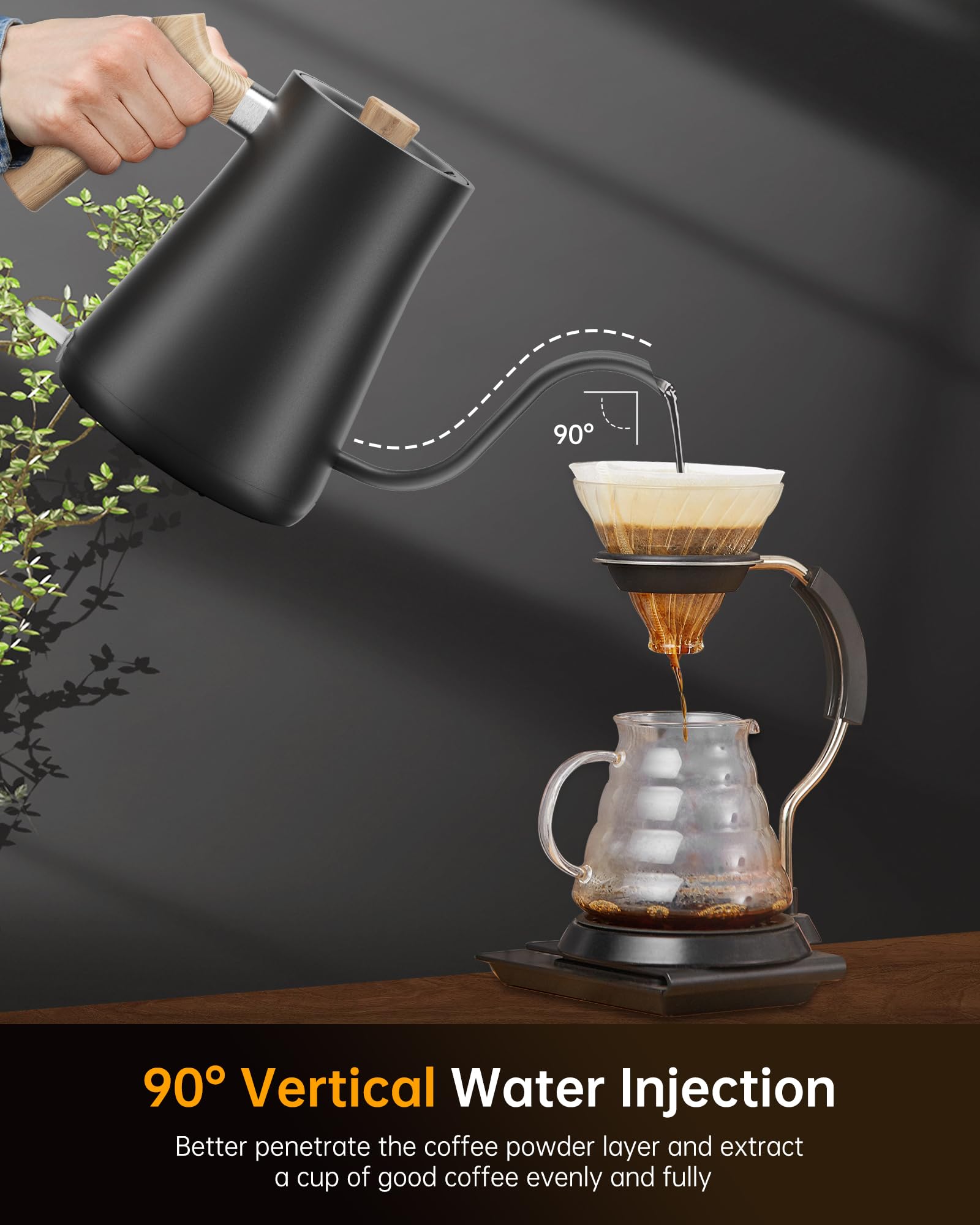 Fabuletta Gooseneck Electric Water Kettle, 3 Minutes Quick Heating, 1200W Pour Over Kettle for Coffee & Tea, Precise Water Flow Control Hot Water Boiler, 100% Stainless Steel Water Boiler