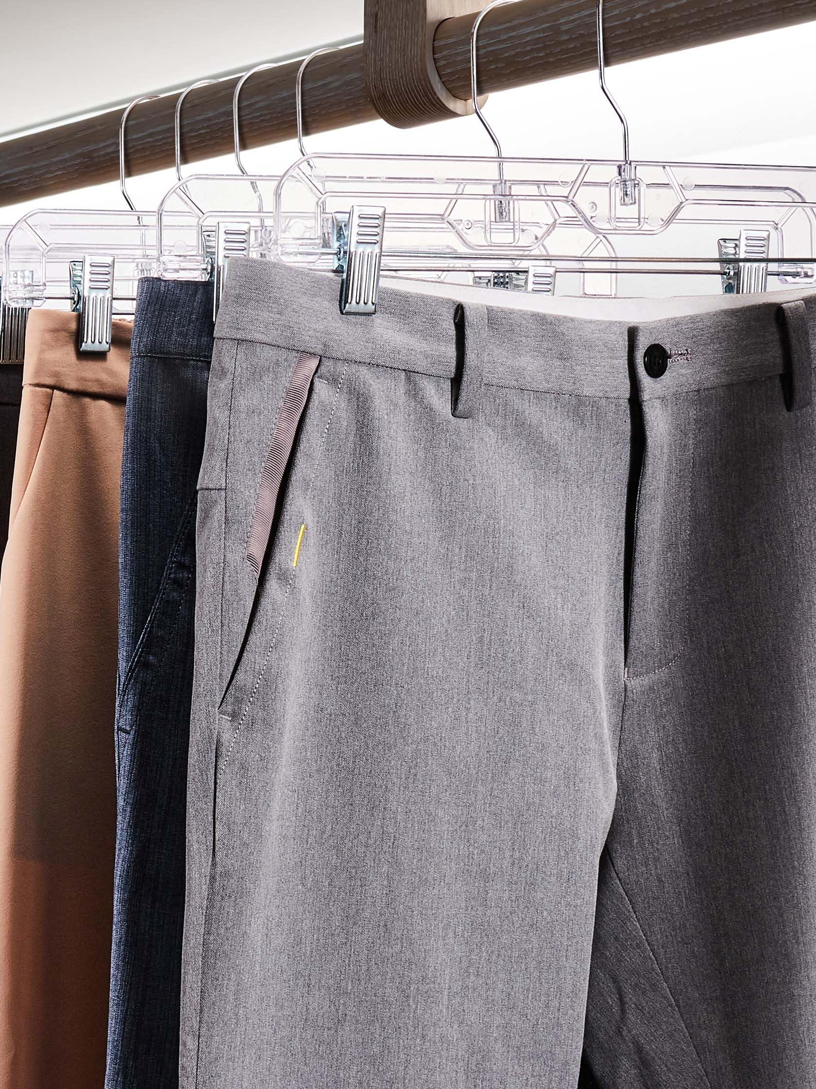 HOUSE DAY Clear Skirt Hangers with Clips, Non-Slip Plastic Pant Hangers with Adjustable Clips, Slim Clip Hangers for Pants, Skirts, Shorts, 14" Clear Hangers 10 Pack, 360-Rotating Swivel Hook