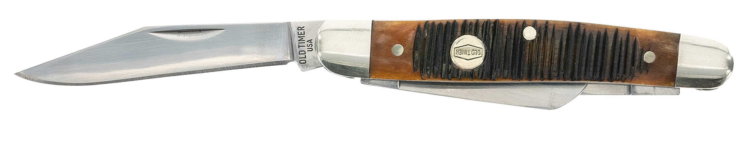 Old Timer Generational USA Series 34OTG Middleman Traditional Folding Pocket Knife with Stainless Steel Clip Point Blade, Sheepsfoot Blade, Pen Blade, Bone Handle, and Made in USA for EDC, and Outdoor
