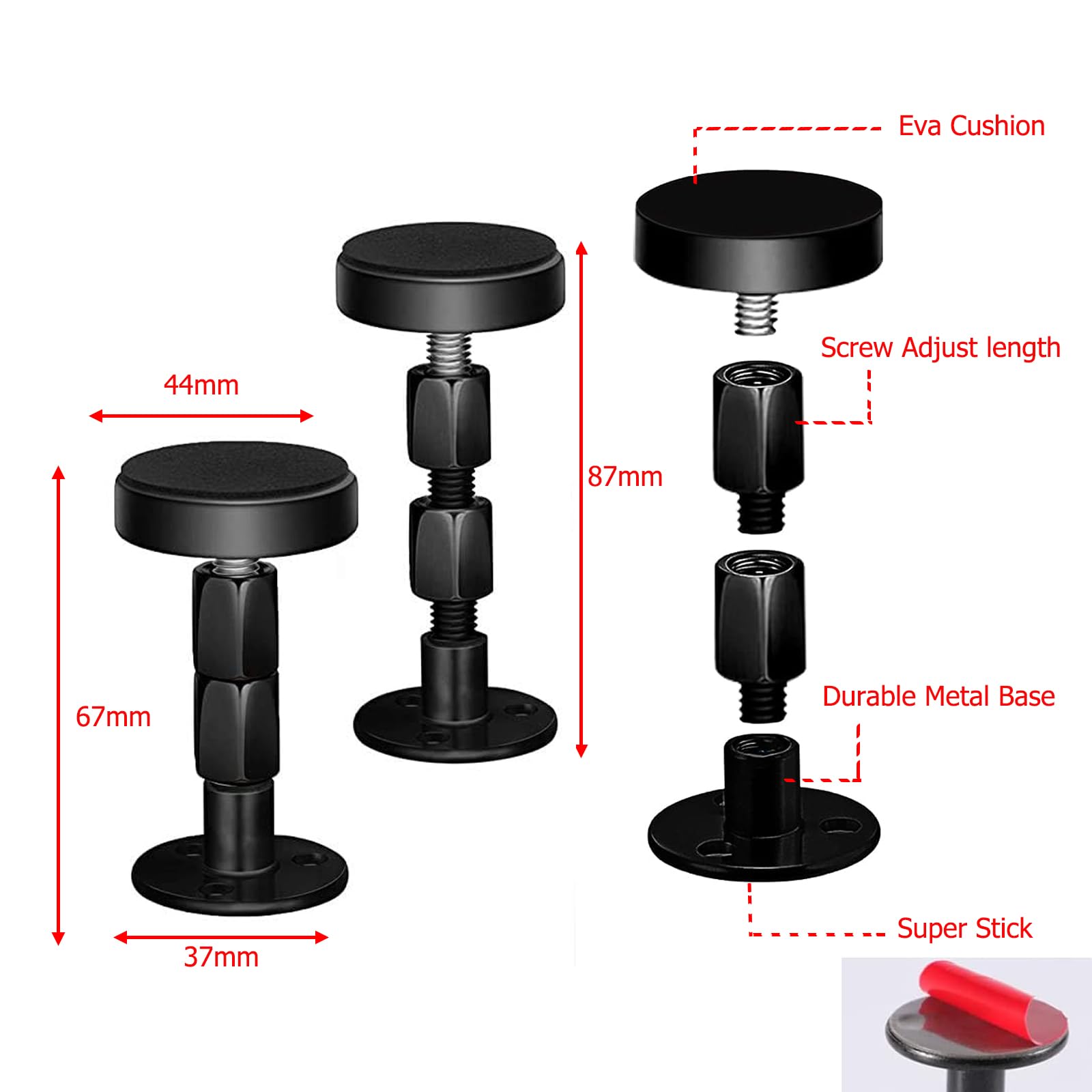 Cokritsm 4PCS Headboard StoppersThreaded Bed Frame Anti-Shake Tool, Headboard Stoppers for Wall, Bed Stoppers for Headboard Bed Wall Bumper, Headboard Brackets for Bed Base Adjustable 6.7-8.7CM