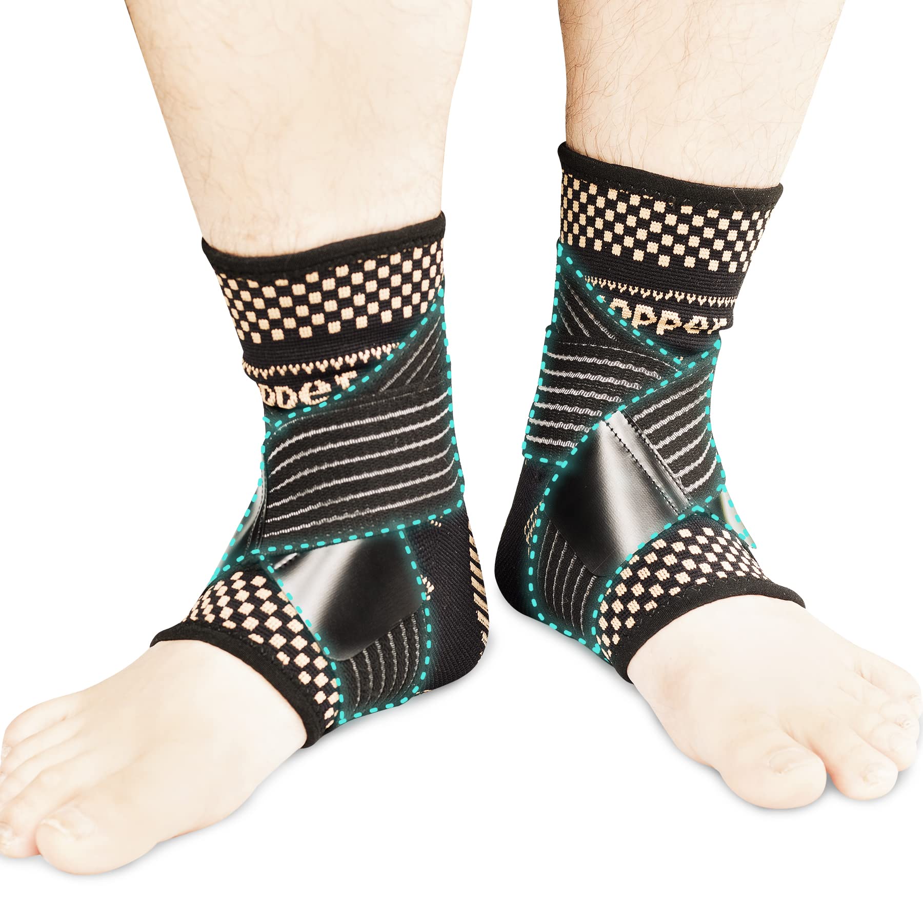 CURECARE Ankle Sleeve for Sprained Ankle, 2 PCS Copper Ankle Brace for Women & Men, Breathable Ankle/Arch Support with Removable Strap, Ankle Stabilizer Brace for Injury Recovery, Pain Relief (S)