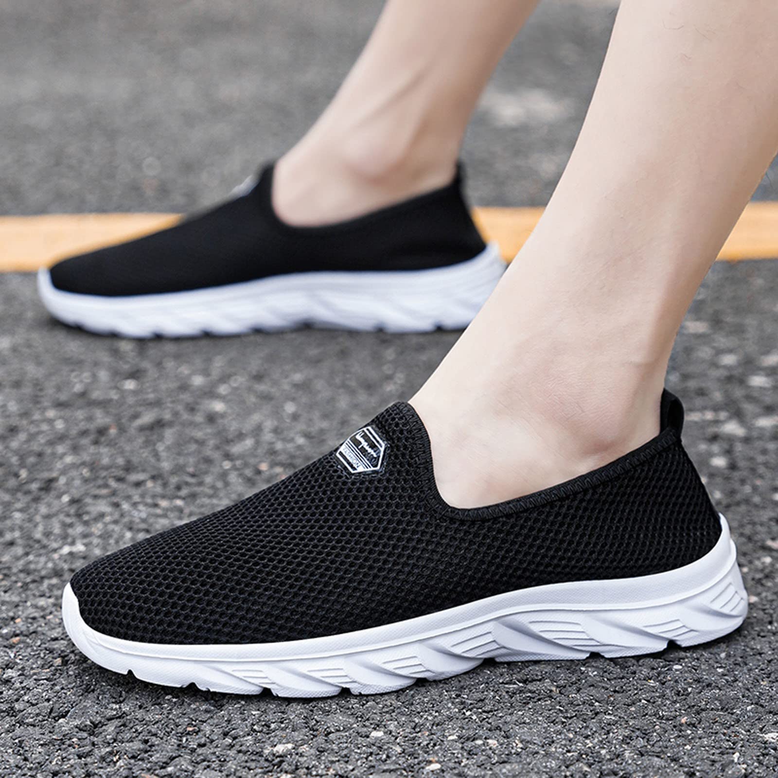 FASDNENDYS Fashion Men Mesh Casual Hollow Out Sport Shoes Slip On Solid Color Running Breathable Soft Sneaker Ornament for Men White