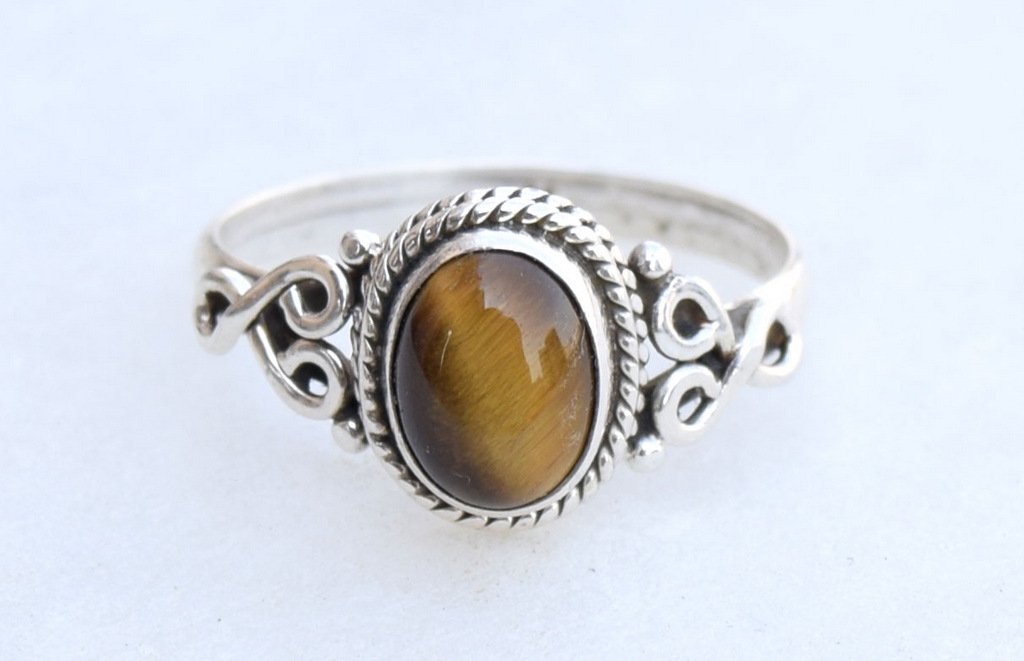 Tiger Eye Stone Ring 925 Sterling Silver Statement Ring For Women Handmade Rings Gemstone Christmas Promise Ring Size US 8 Gift For Her