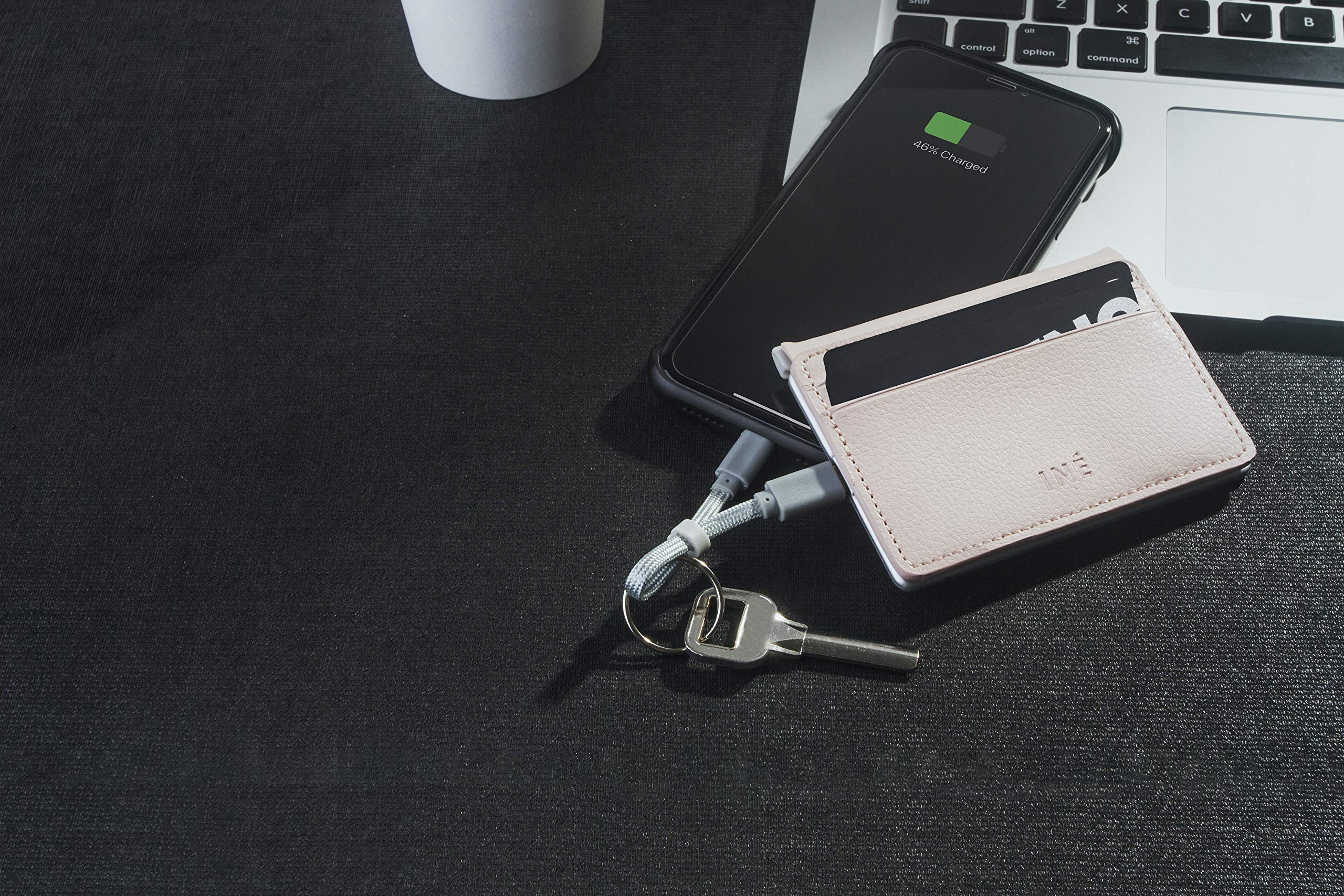 Xoopar Iné Power Wallet 3,000 mAh Ultra Thin 4-RFID Credit Card Slots Recycled Leather & Brushed Aluminum (Sweet Pink)
