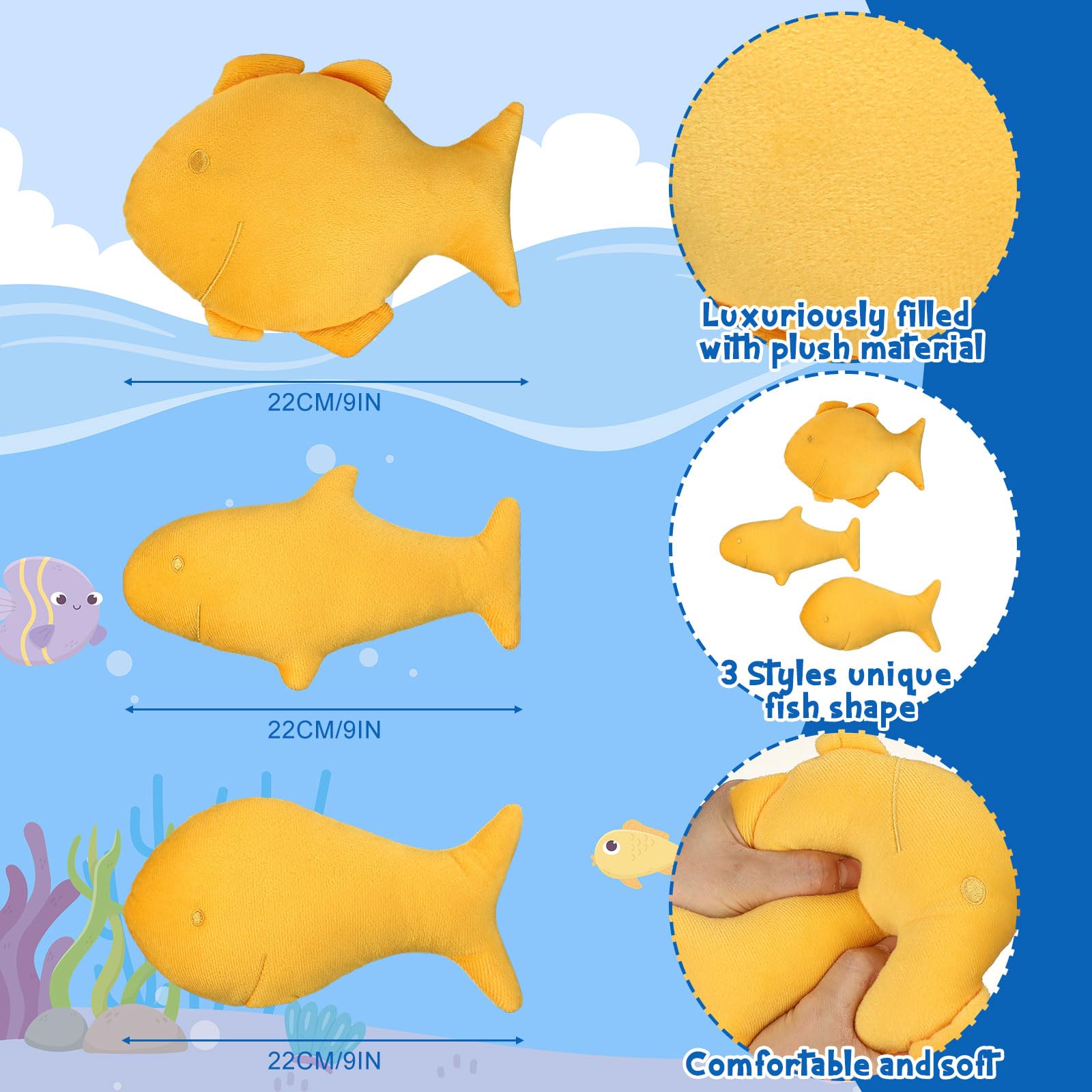 Lineshading 3 Pack 9 Inch Goldfish Throw Pillows Funny Room Fish Decor Chicken Nugget Plush Pillows Food Pillow Decorations for Sofa Chicken Bedroom Plush Toy Fun Home Decor