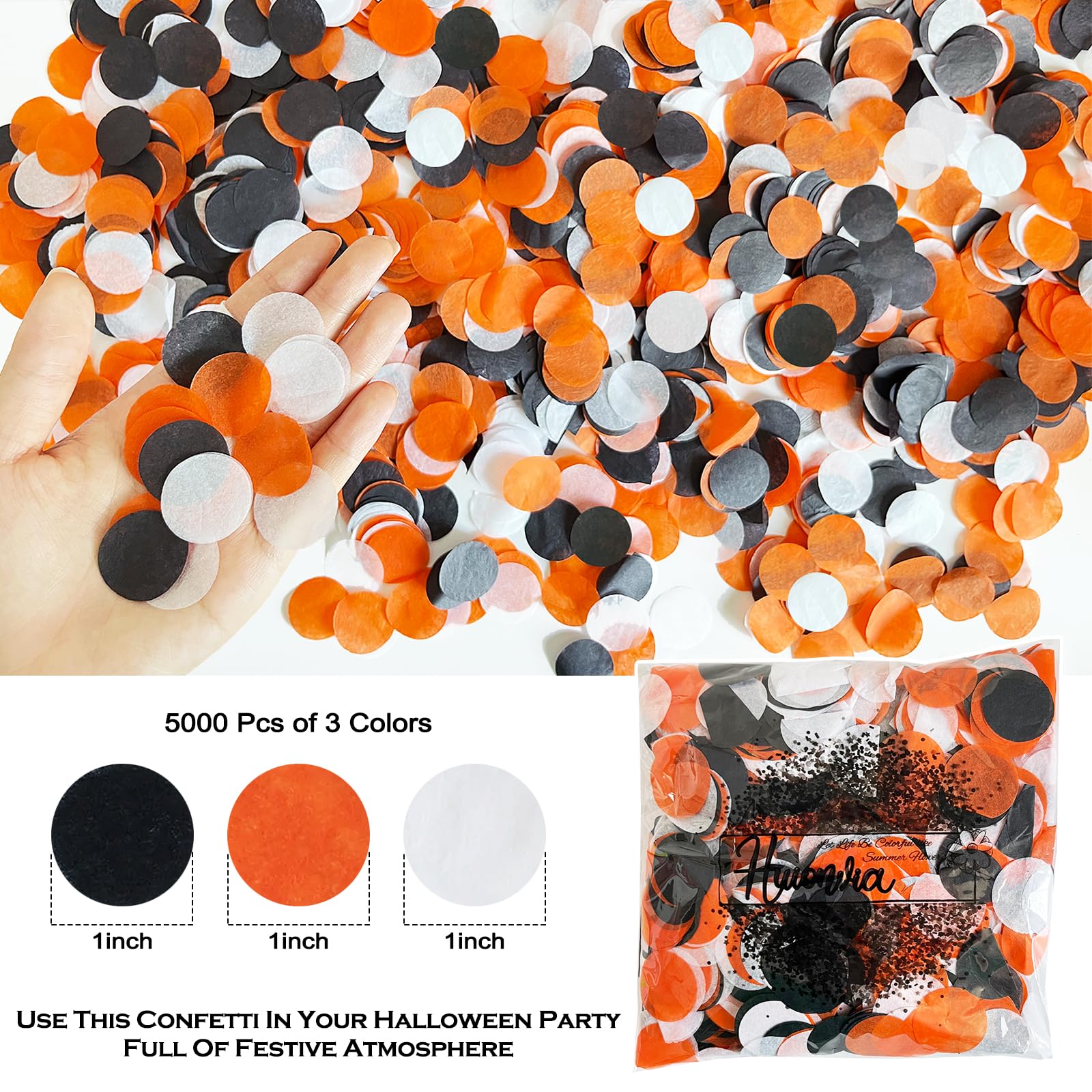 Halloween Confetti 1 inch Paper Confetti Black Orange and White Table Confetti for Halloween Decorations 1.75oz