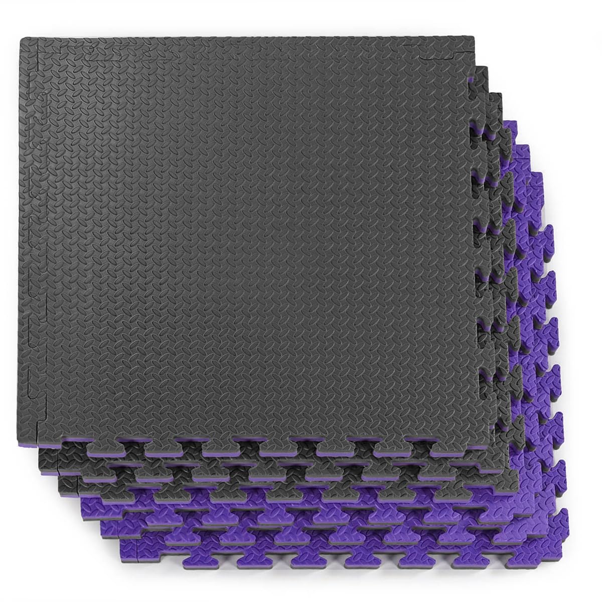 Xspec 1" Extra Thick 48 sq ft Reversible EVA Gym Foam Floor Mat Tiles (24" x 24"), Steel Pattern, 12 pcs, Black/Purple