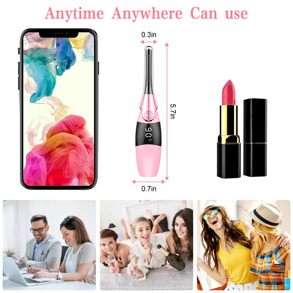 Heated Eyelash Curler, Portable USB Rechargeable, 4 Temperature Adjustable with LED Digital Display, Quick and Convenient Makeup and Beauty Eyelash Styling Tool