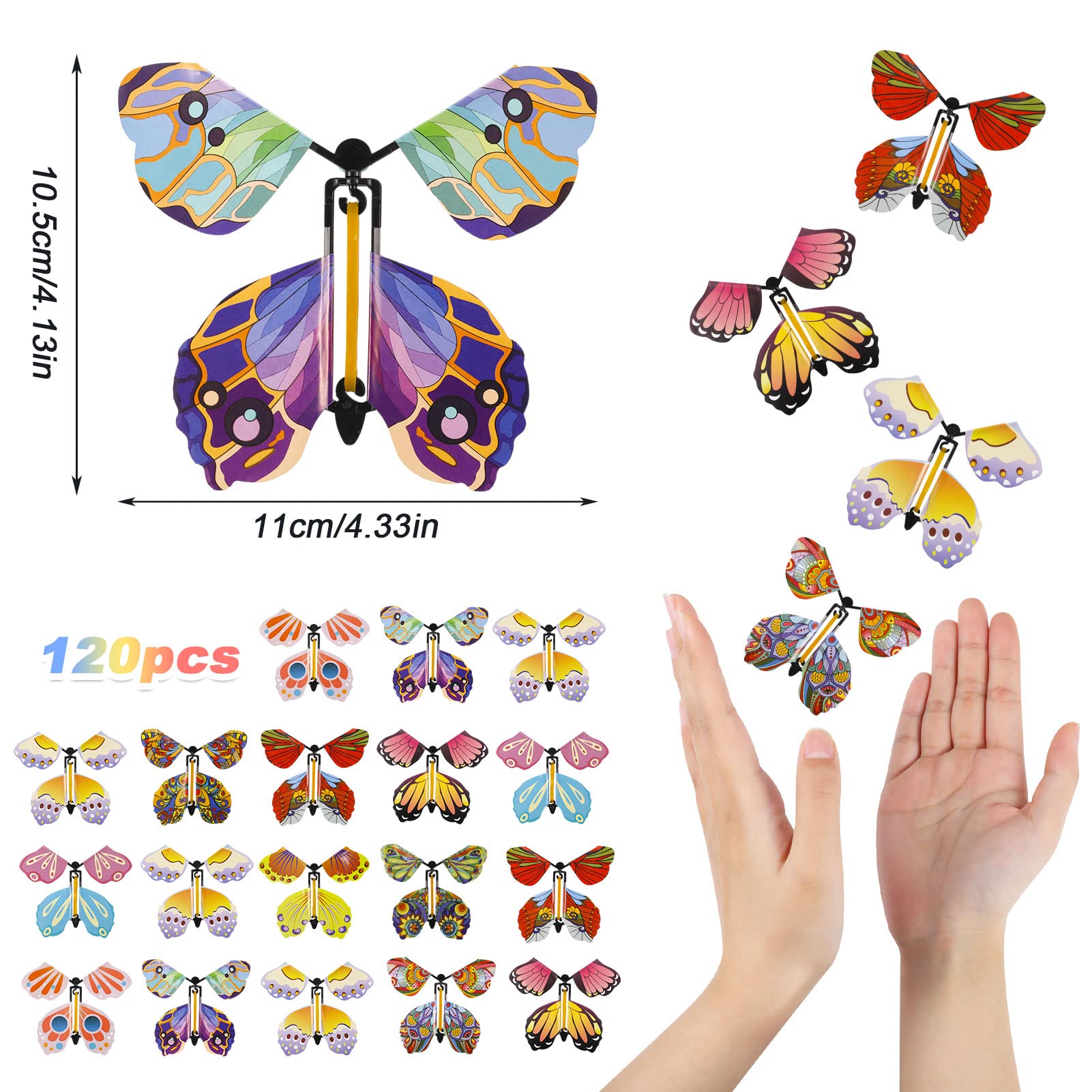 Chenkaiyang 120pcs Flying Butterfly Toy, Bright Colors Butterfly Card Wind Up Butterfly Toys Magic Flying Butterfly Surprise Gift, 15 Style
