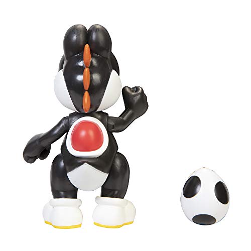 Super Mario Action Figure 4 Inch Black Yoshi Collectible Toy with Egg Accessory