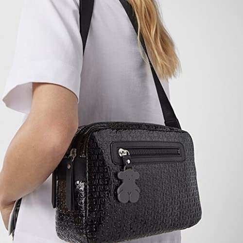 TOUS Waterproof Vinyl Combined with Patent Leather Effect Crossbody Bag for Women, 16x23x7.5 cm, Lindsay Collection