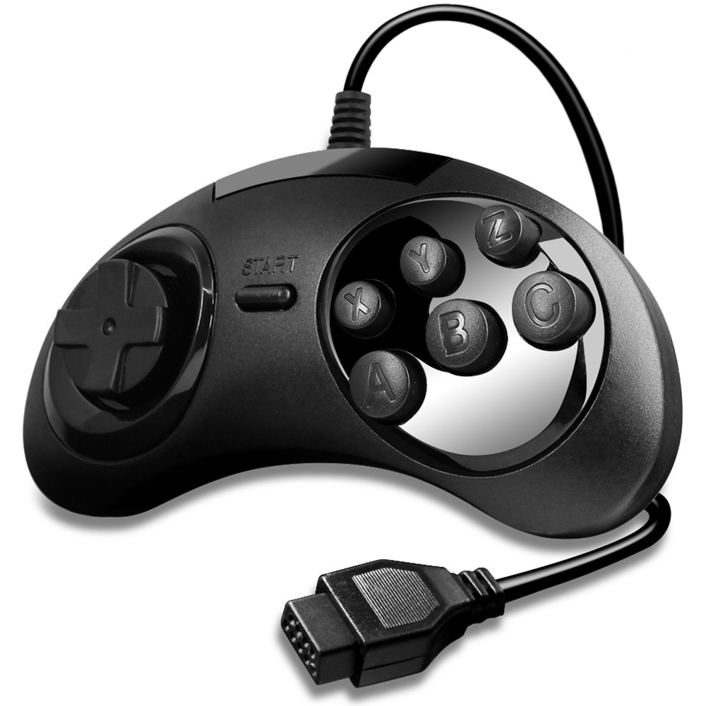SENHAI Controller Kit for Sega Genesis, 2 Pack 6-Button Controller for Classic Sega Genesis and a 6 Feet Standard AV Cable RCA Connection Cord for Sega Genesis 2 & 3