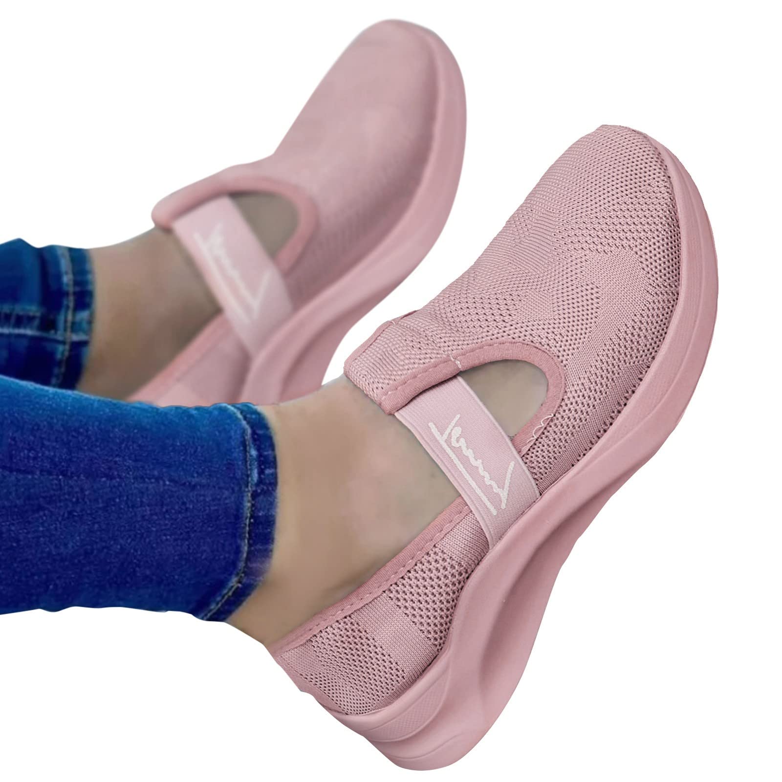 FASDNENDYS Ladies Fashion Solid Color Light Mouth Hollow Mesh Platform Casual Comfortable Water Shoes for Women Pink