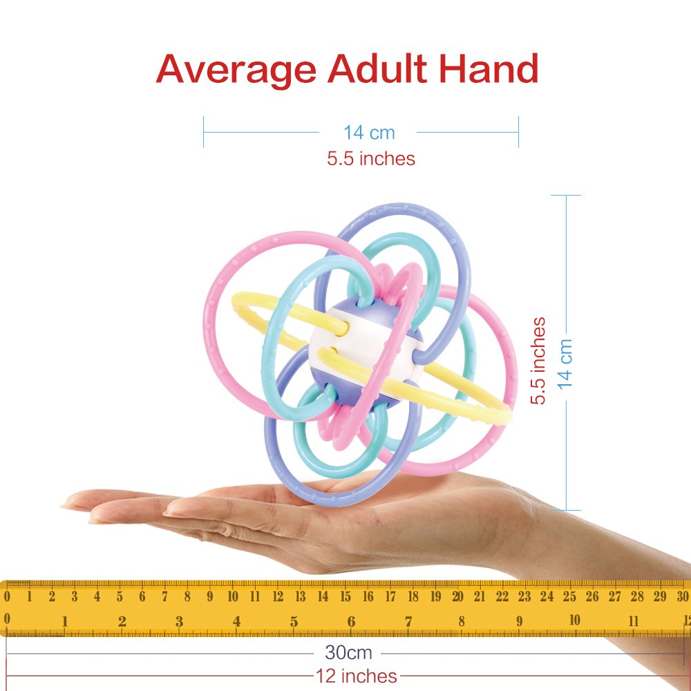 Sensory Teether and Rattle. Grab, Chew, and Shake. Plastic Center for Easy Cleaning and No Exposed Screws. Infant Safe for Plus 0 Months