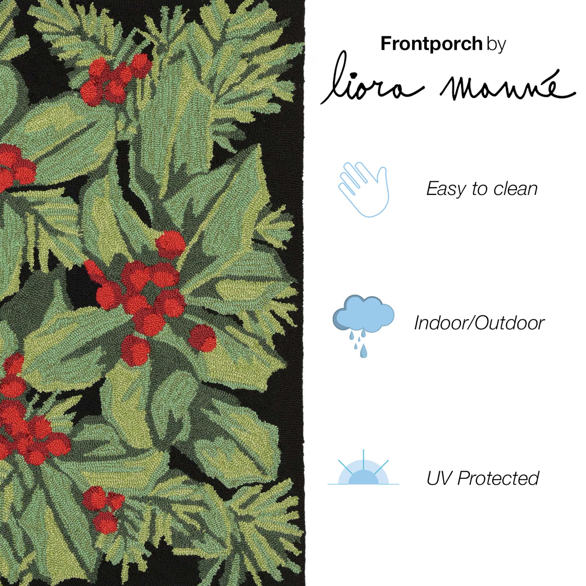 Liora Manne Holly Berries Indoor/Outdoor Rug, 2' X 3', Black