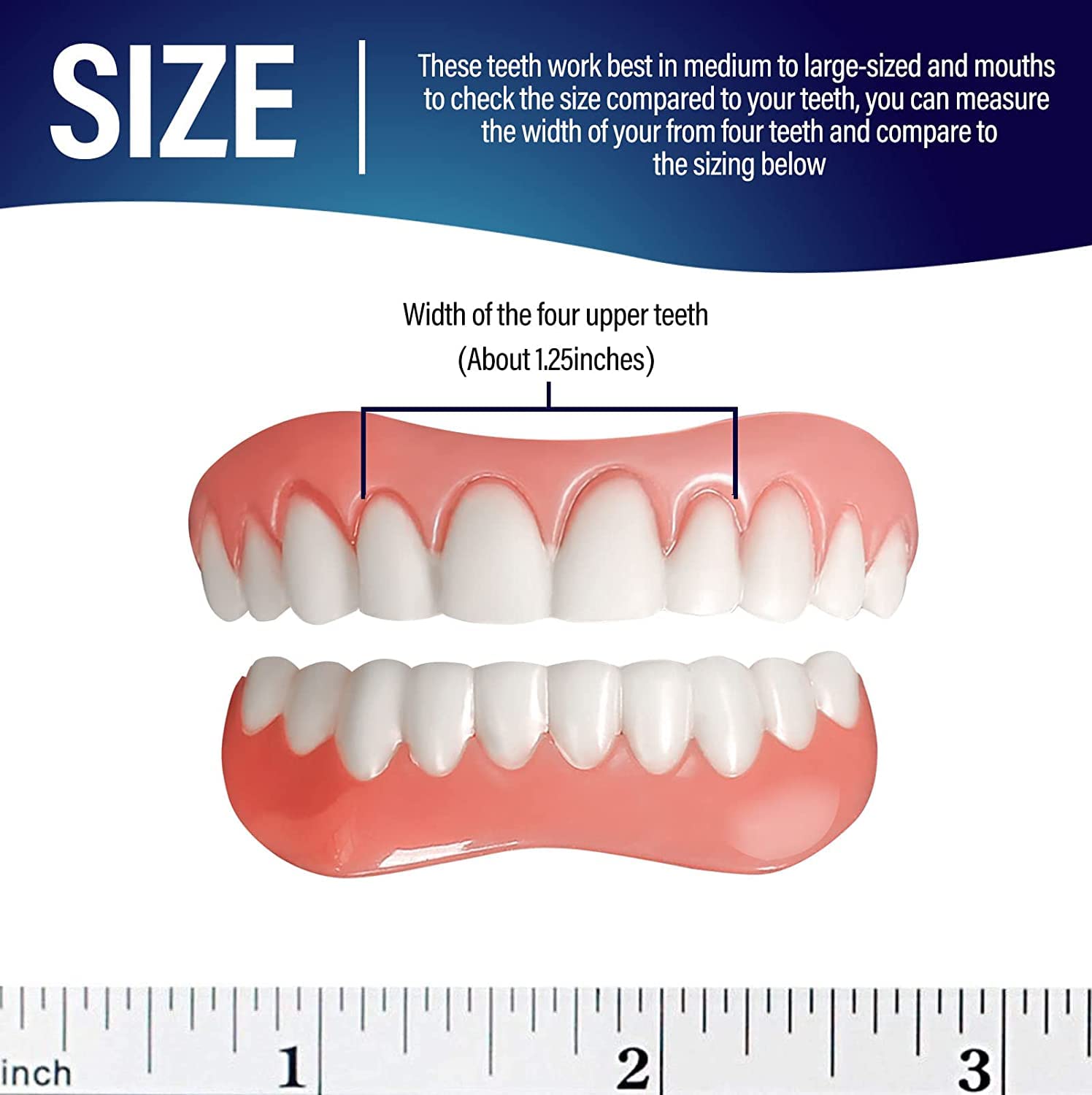 Fake Teeth, Dentures Teeth for Upper Jaw, Nature and Comfortable, Protect Your Teeth, 2 PCS