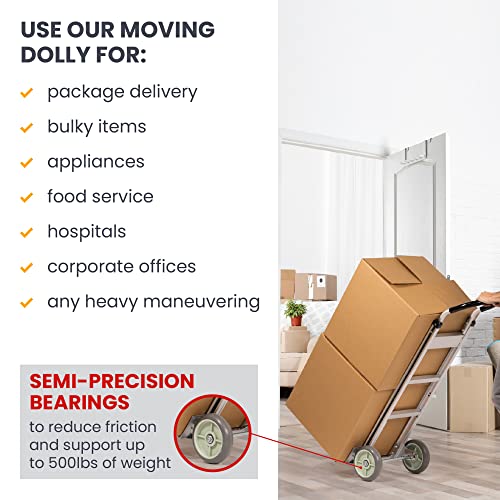 HaulPro Heavy Duty Aluminum Hand Truck - 8" Wheels with Horizontal Loop Handle and 500 lbs Load Capacity | 50.25" High, 17.5" Wide and 17.75" x 9" Diecast Nose Plate