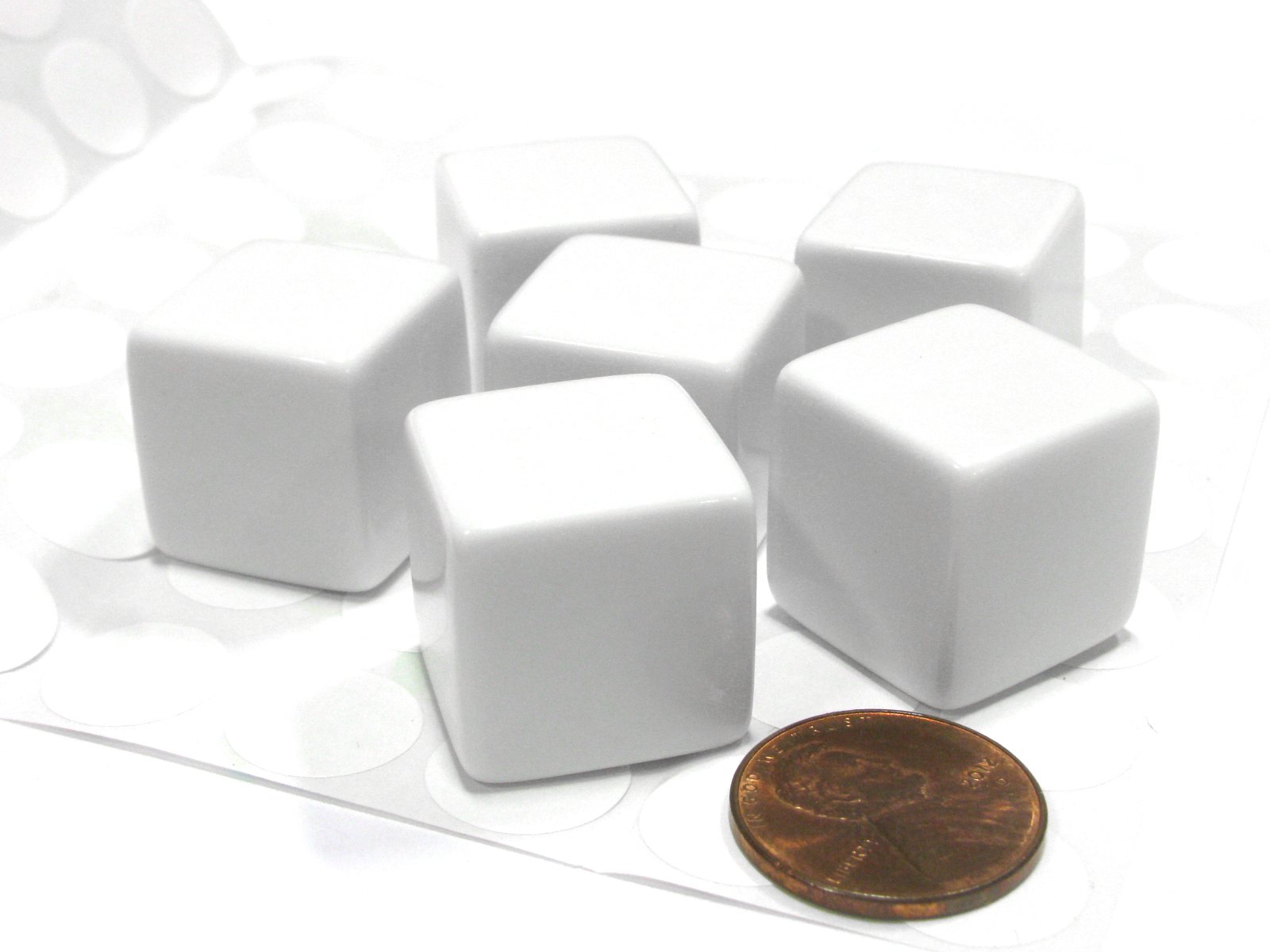Set of 6 D6 19mm Blank Opaque Dice with Customizable Stickers - Solid White by Koplow Games