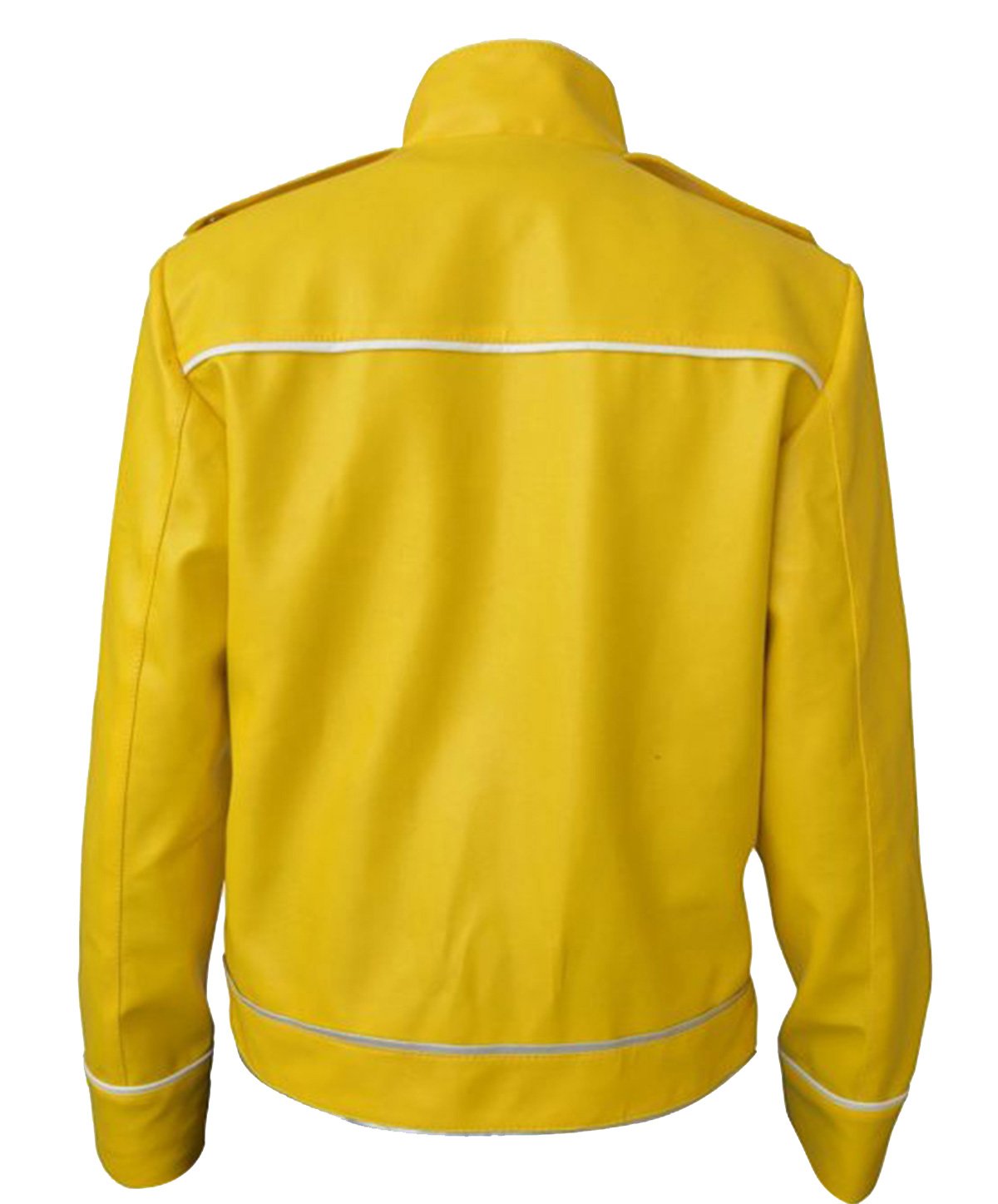 CHICAGO-FASHIONS Mens Freddie Concert Belted Motorcycle Yellow Faux Leather Mercury Costume, Freddie Mercury Jacket, Medium