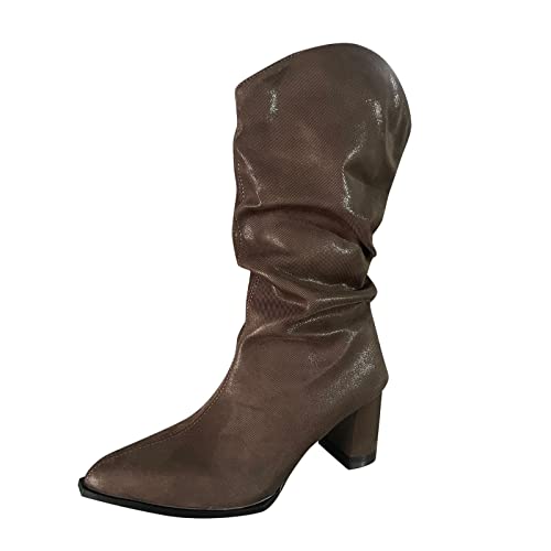 FASDNENDYS White Ankle Boots for Women Womens Shoes Fashion Casual Solid Color Slip On Elastic Boots Womens Chore Mid