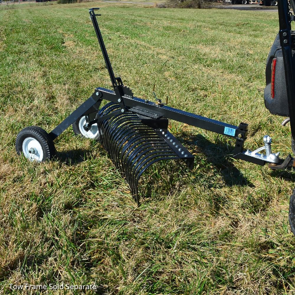 Titan Attachments 4' Landscape Rake Add-On Transformer Tow Frame, Bolt-On Rake, 24 Tines, Gardening Tool, Landscaper, and Grass Comb