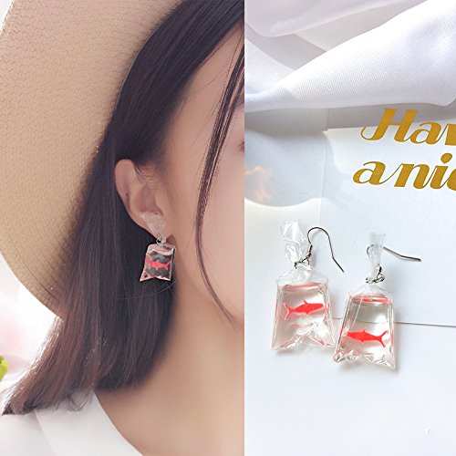 Christmas Funny Fish in Bag Earrings, Unique Acrylic Resin Dangle Earrings Gift for Girls Women