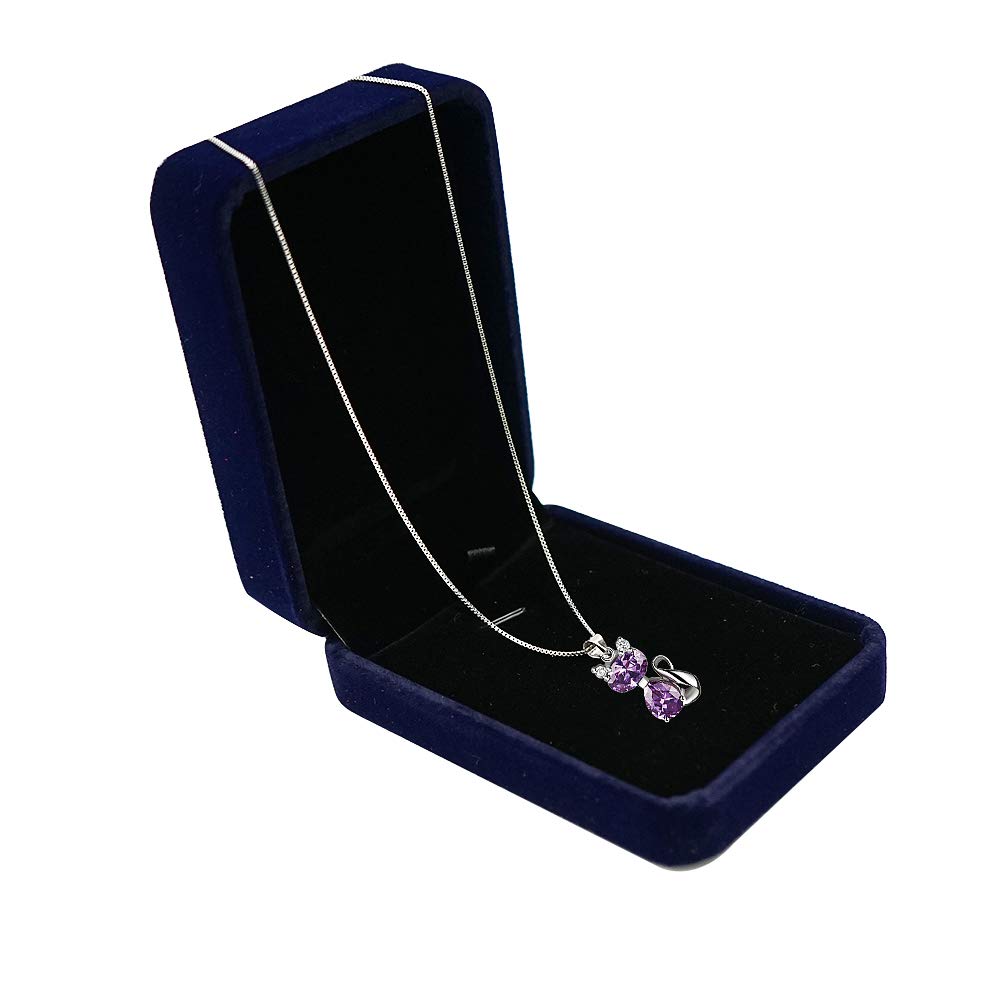 DreamsEden Cat Necklace, 18'' Silver Box Chain Women's Amethyst Cat Pendant Jewelry, Purple (Gift Box & Greeting Card)