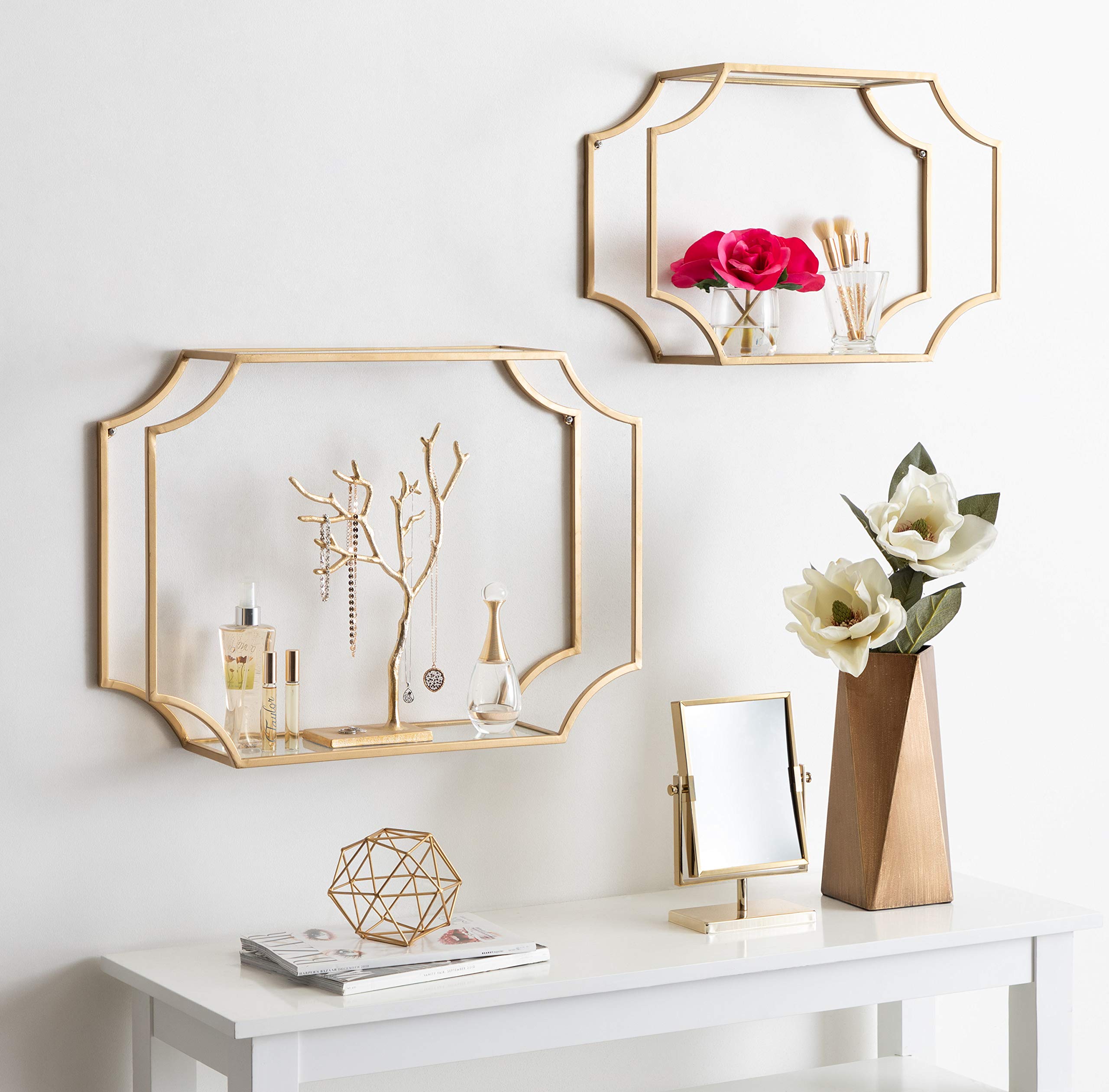 Kate and Laurel Ciel Modern Glam Metal Wall Shelf Set, Set of 2, Metallic Gold, Elegant Wall Decor and Storage