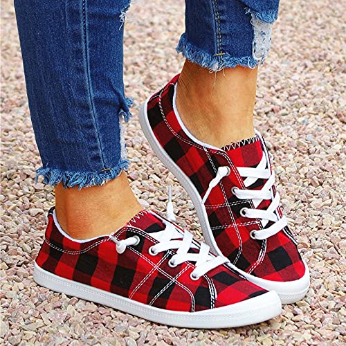 FASDNENDYS Women's Canvas Shoes Vulcanize Soft Ladies Autumn Loafers Flat Shoes Men Leather Shoes Red