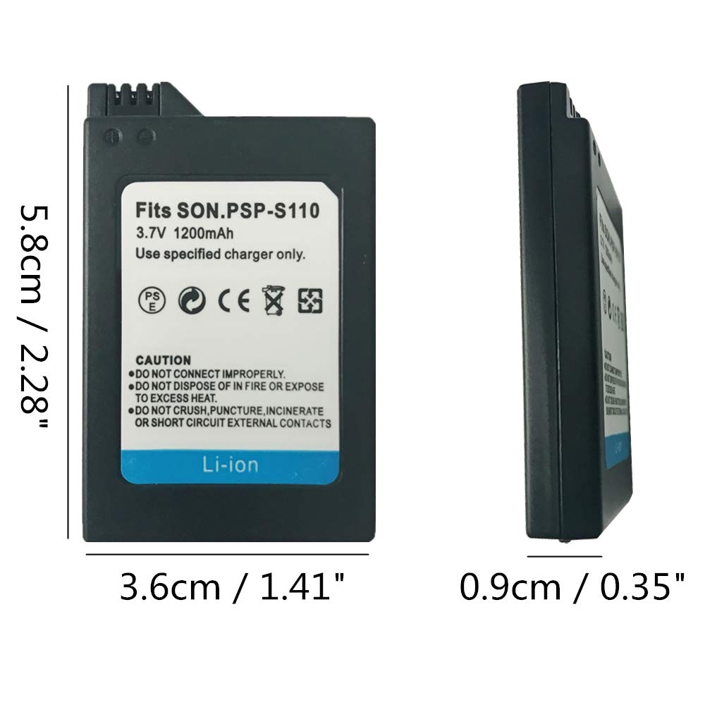 TFSeven 2Pcs PSP-S110 1200mah Rechargeable Lithium Ion Replacement Sony PSP Slim Battery + AC Adapter 5V 2A Wall Travel Power Supply Compatible for PSP 2000 2001 3000 3001 3004 Accessories Bundle Kit